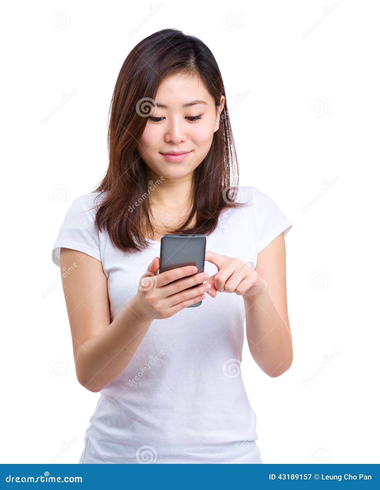 Asian Woman Read Message on Mobile Phone Stock Image - Image of cutout ...