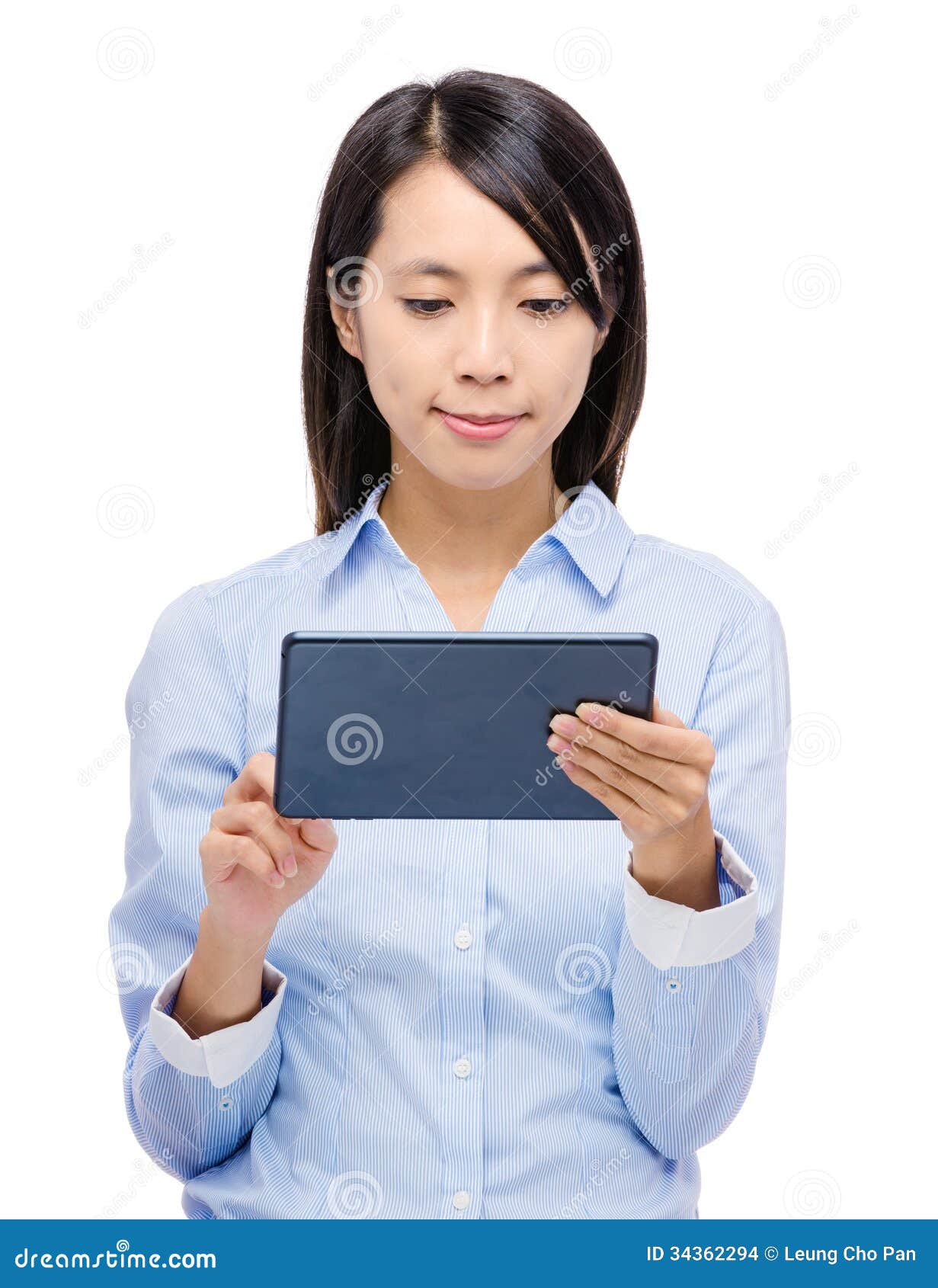 Asian Woman Reading on Digital Tablet Stock Photo - Image of ...