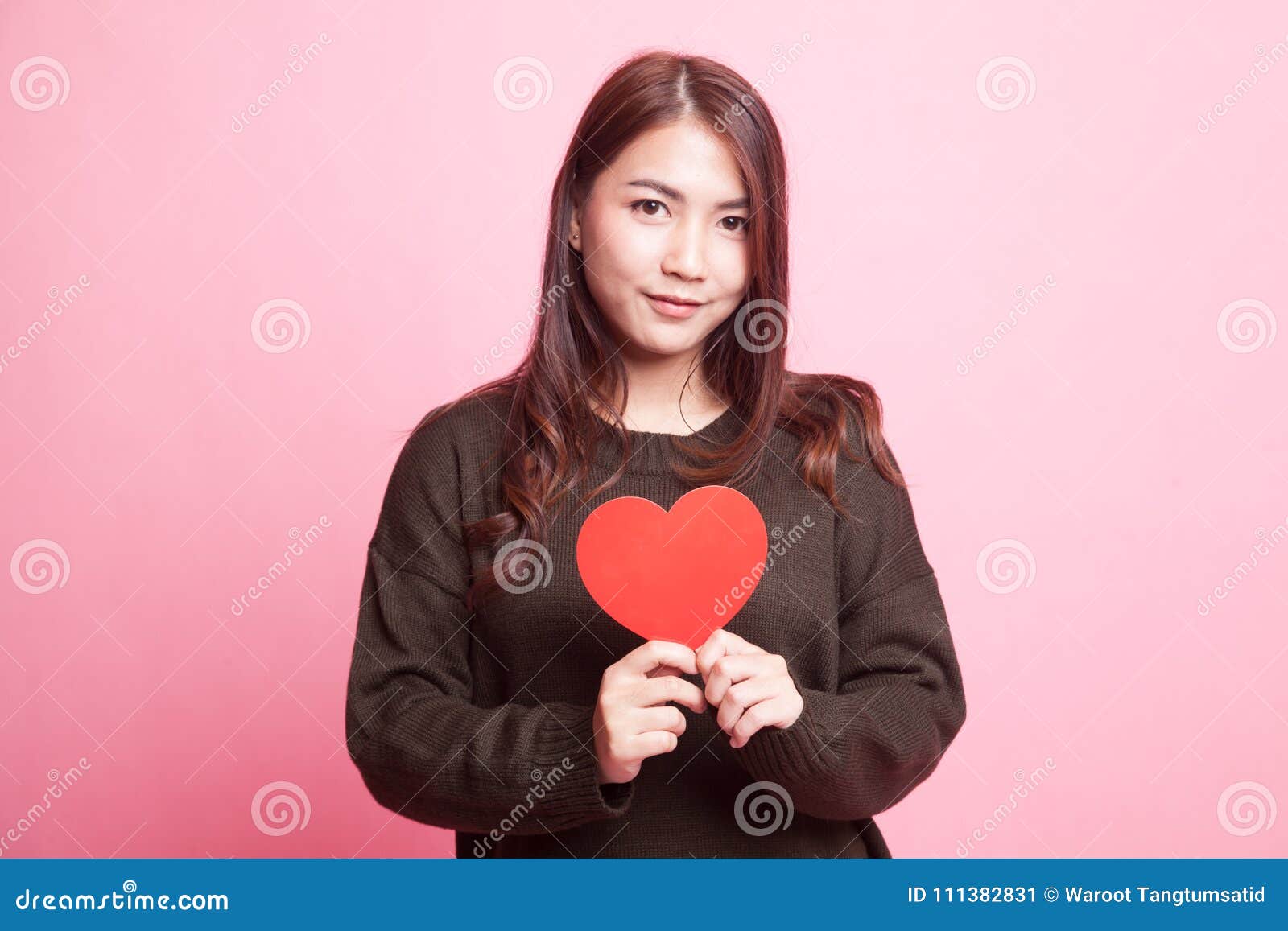 Asian Woman With Red Heart Stock Image Image Of Happy Person 111382831