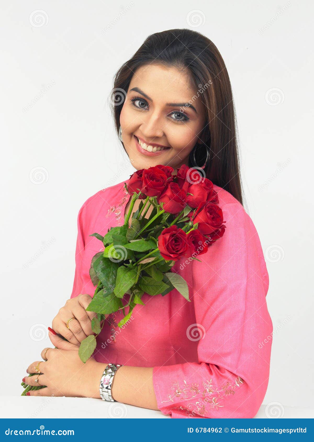 Asian woman with red roses stock photo. Image of intricate - 6784962