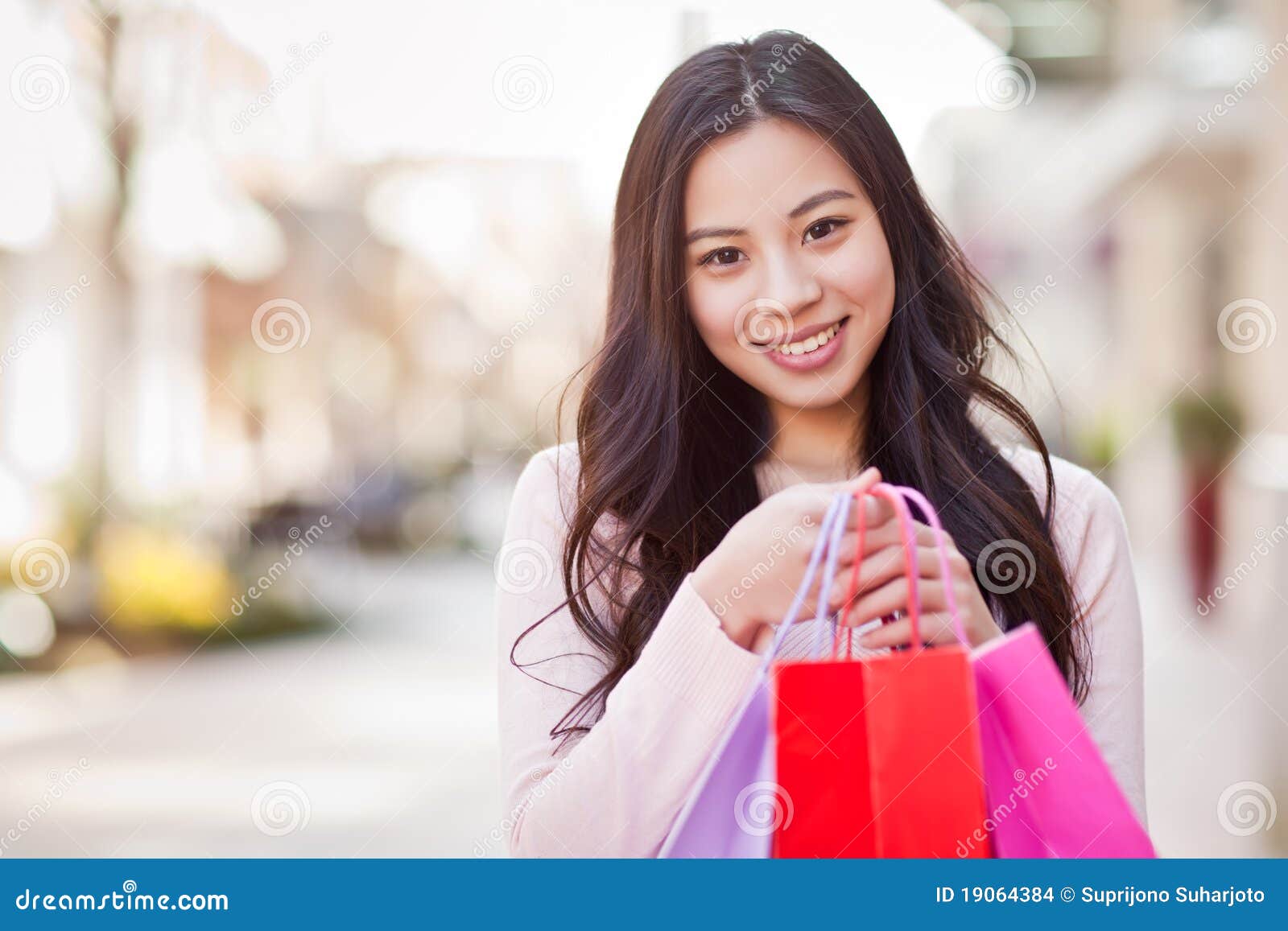 Asian woman shopping stock photo. Image of brunette, purchase - 19064384