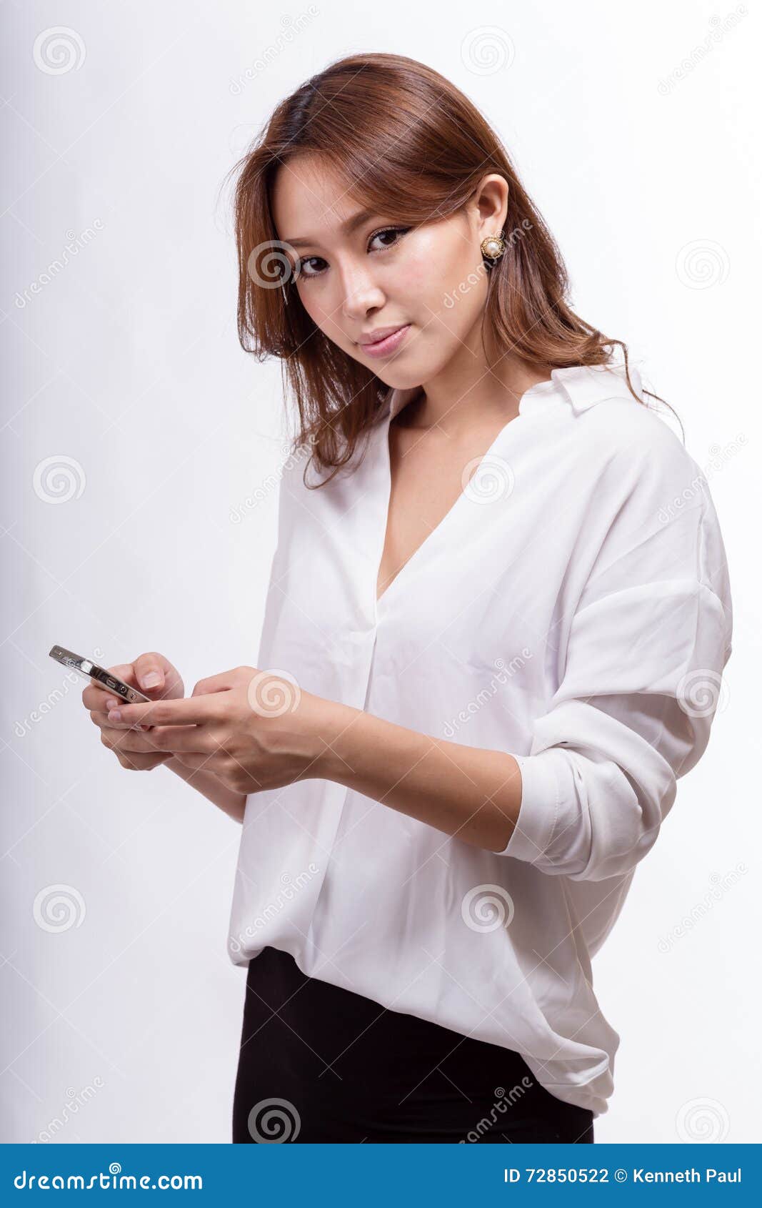 Asian Woman with Smart Phone Texting Stock Photo - Image of beautiful ...