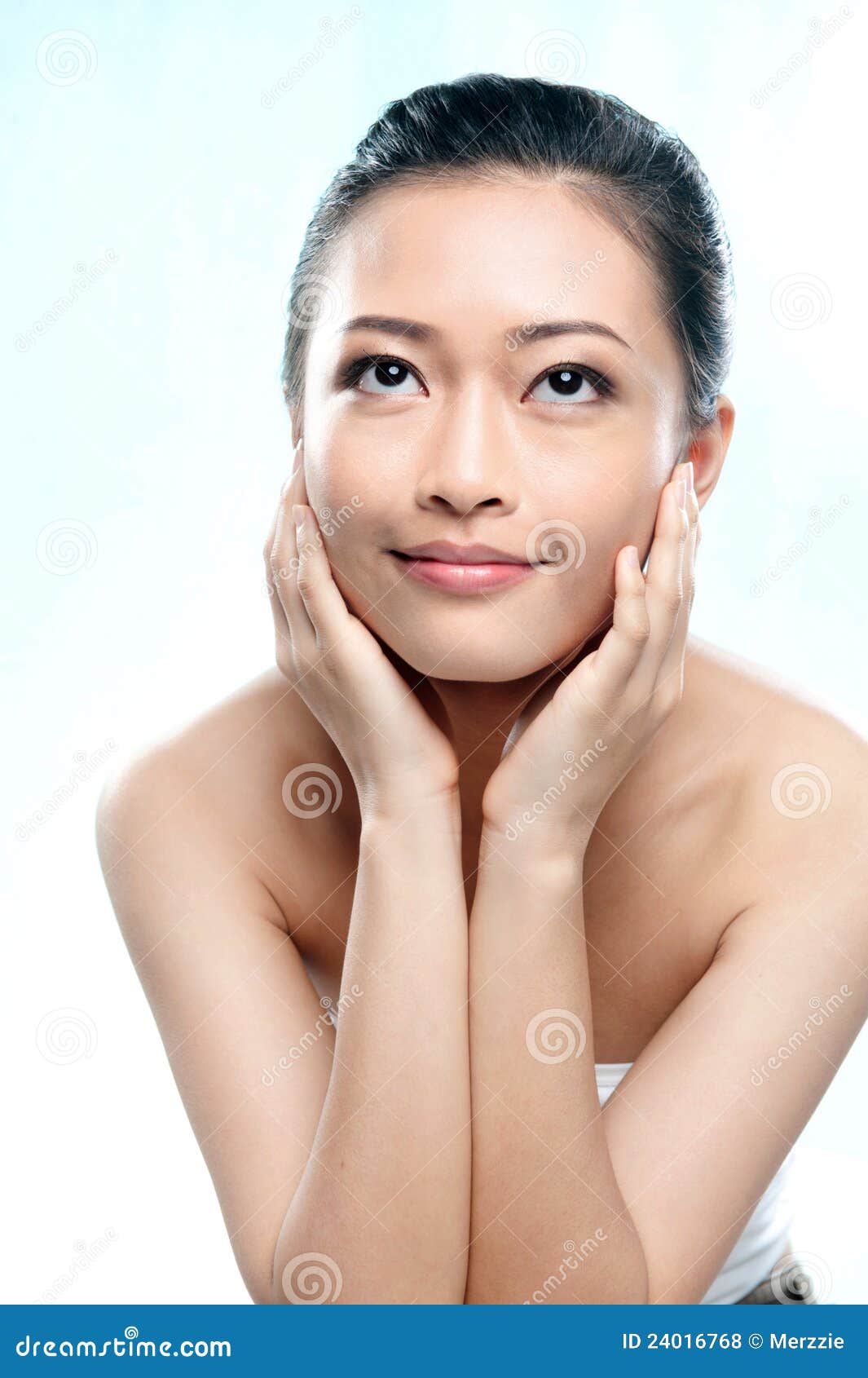 Asian Woman Smiling Looking Up Stock Photo - Image of beautiful, asia ...