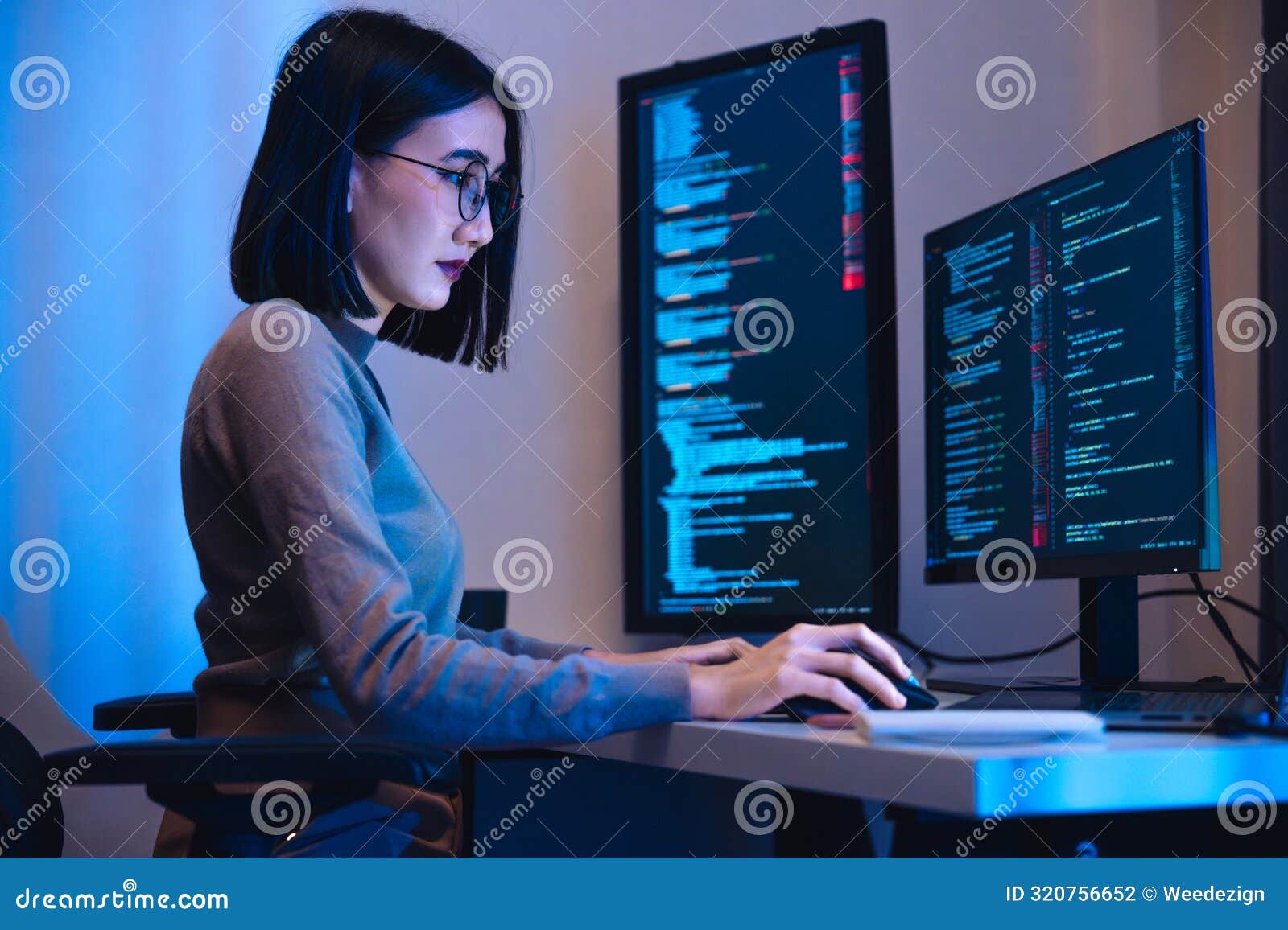Asian Woman Software Development Working on Coding Computer Screen and ...