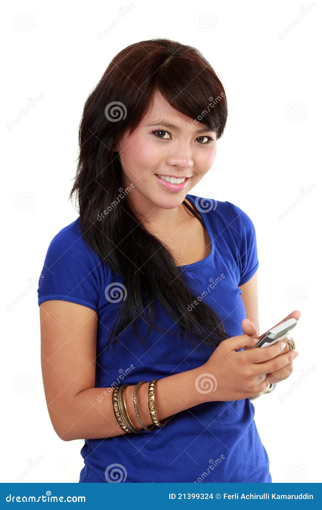 Asian Woman Text on Her Cellphone Stock Photo - Image of cellular ...