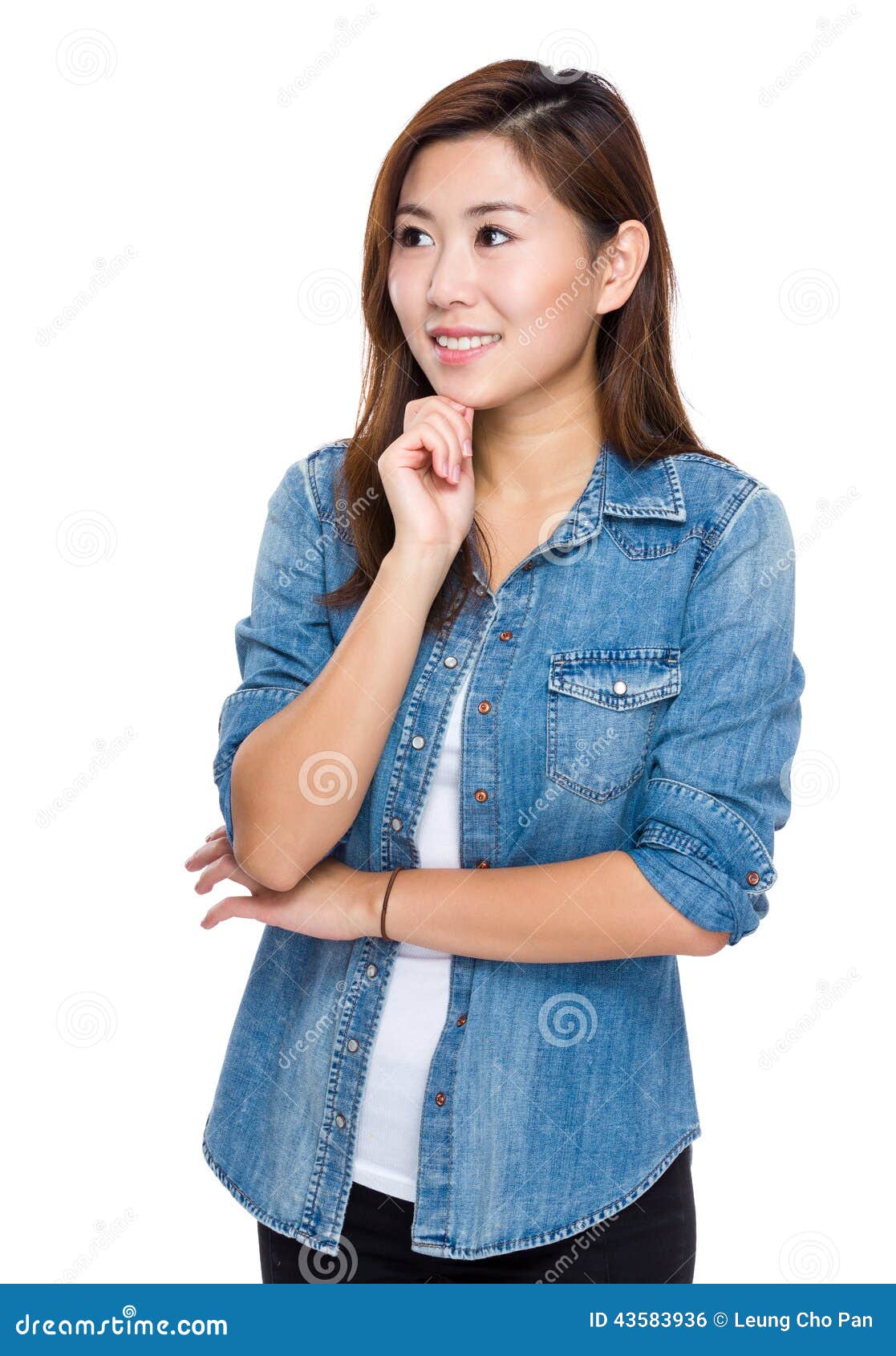 Asian woman think of idea stock photo. Image of japanese - 43583936