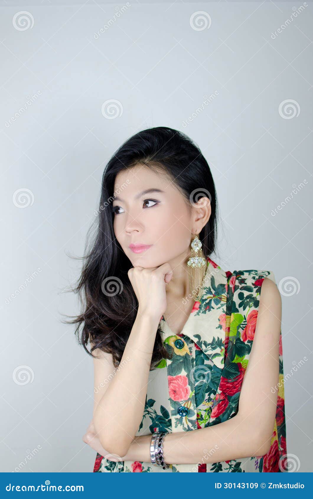 Asian woman thinking stock image. Image of portrait, positive - 30143109