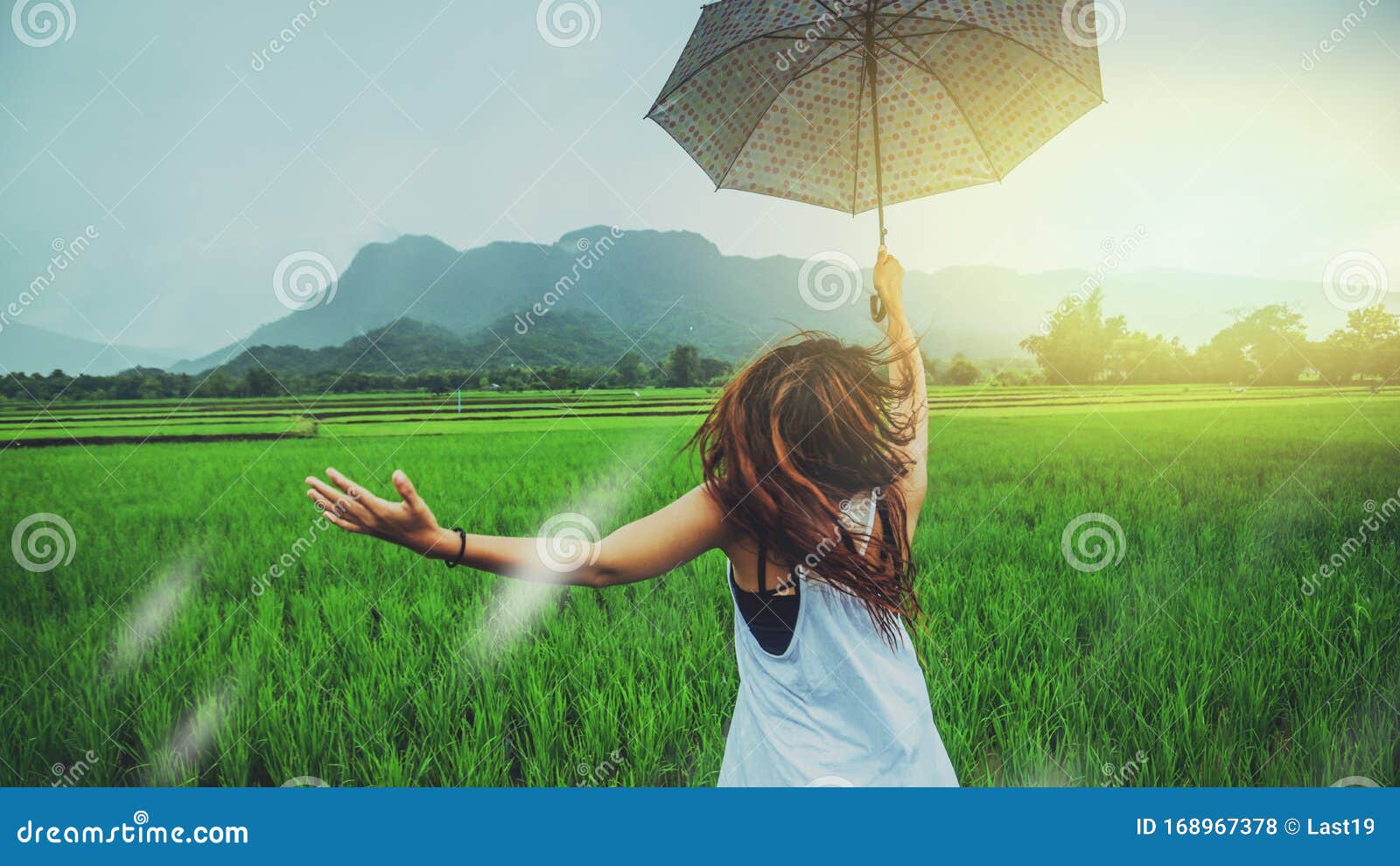 Asian Women Travel Relax In The Holiday Women Stand In Rain Umbrellas