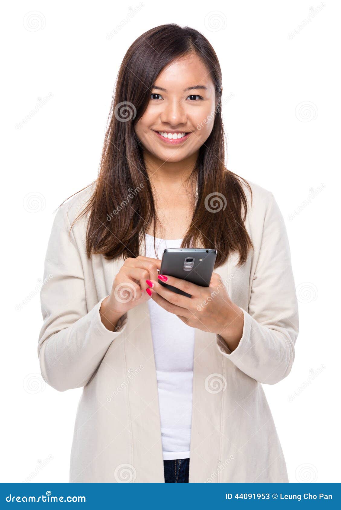 Asian Woman Use of Cellphone Stock Image - Image of long, look: 44091953