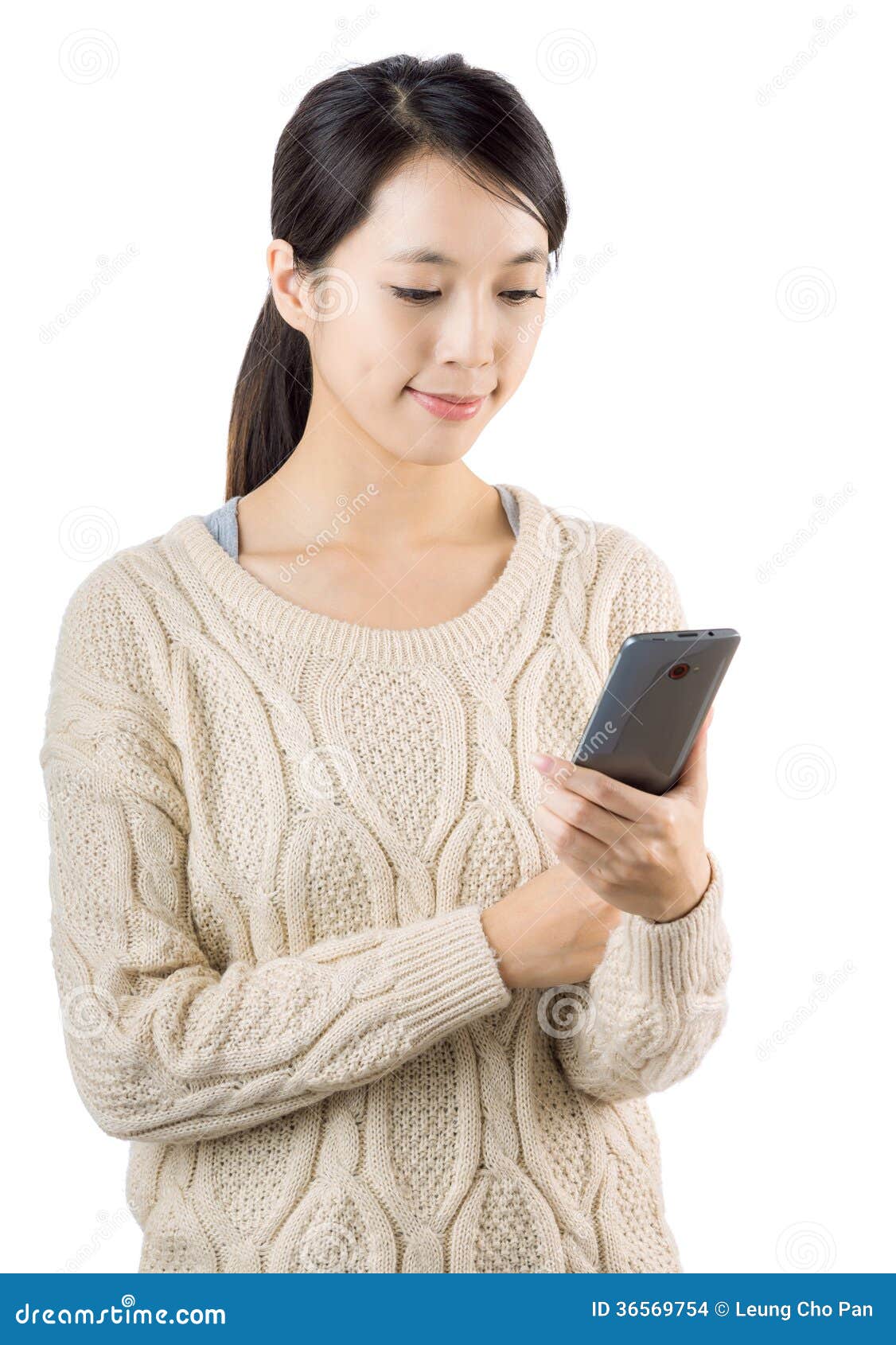 Asian Woman Using Mobile for Text Message Stock Photo - Image of single ...
