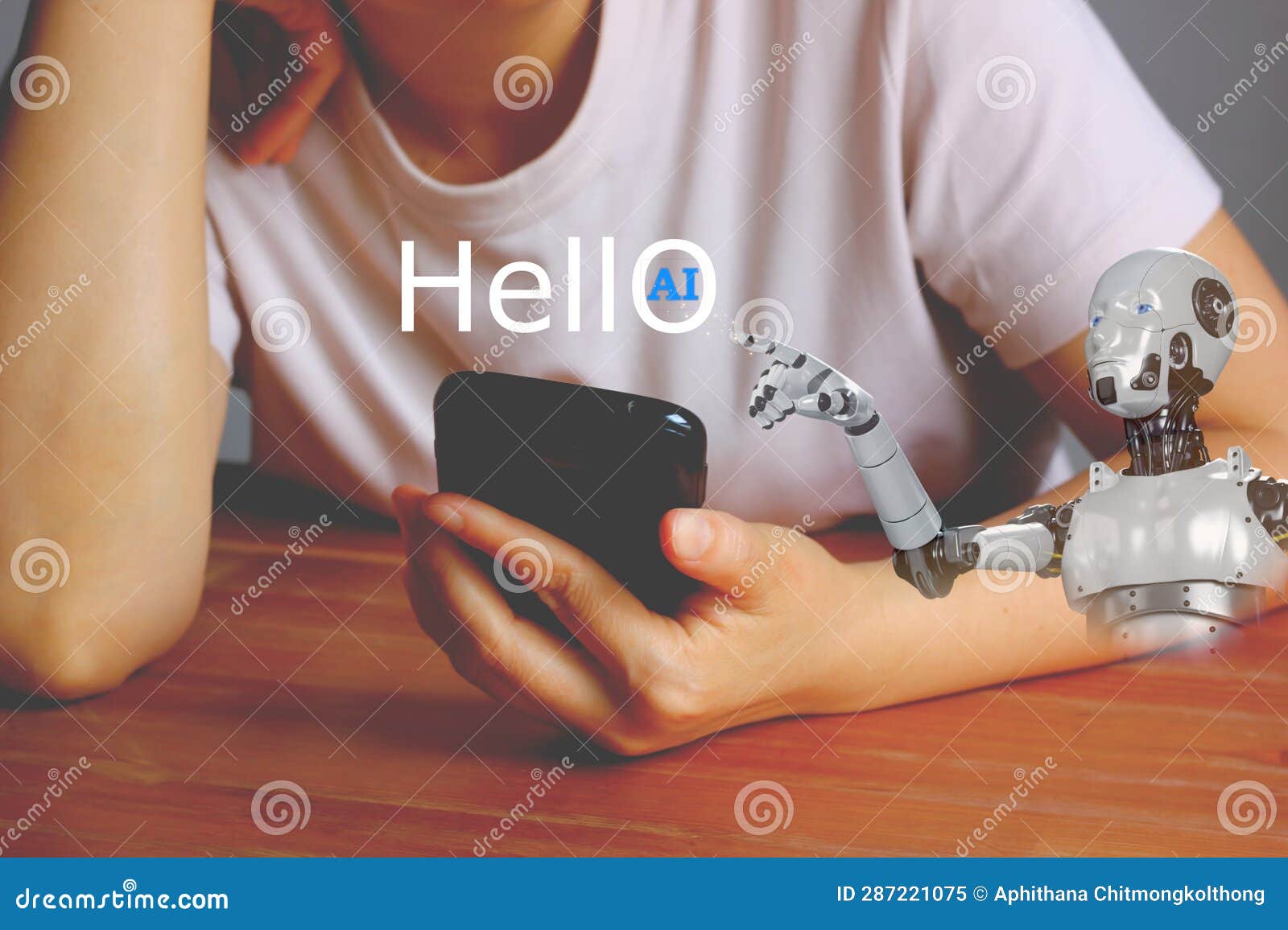 Asian Woman Using Smart Phone Chatting with AI Stock Image - Image of ...