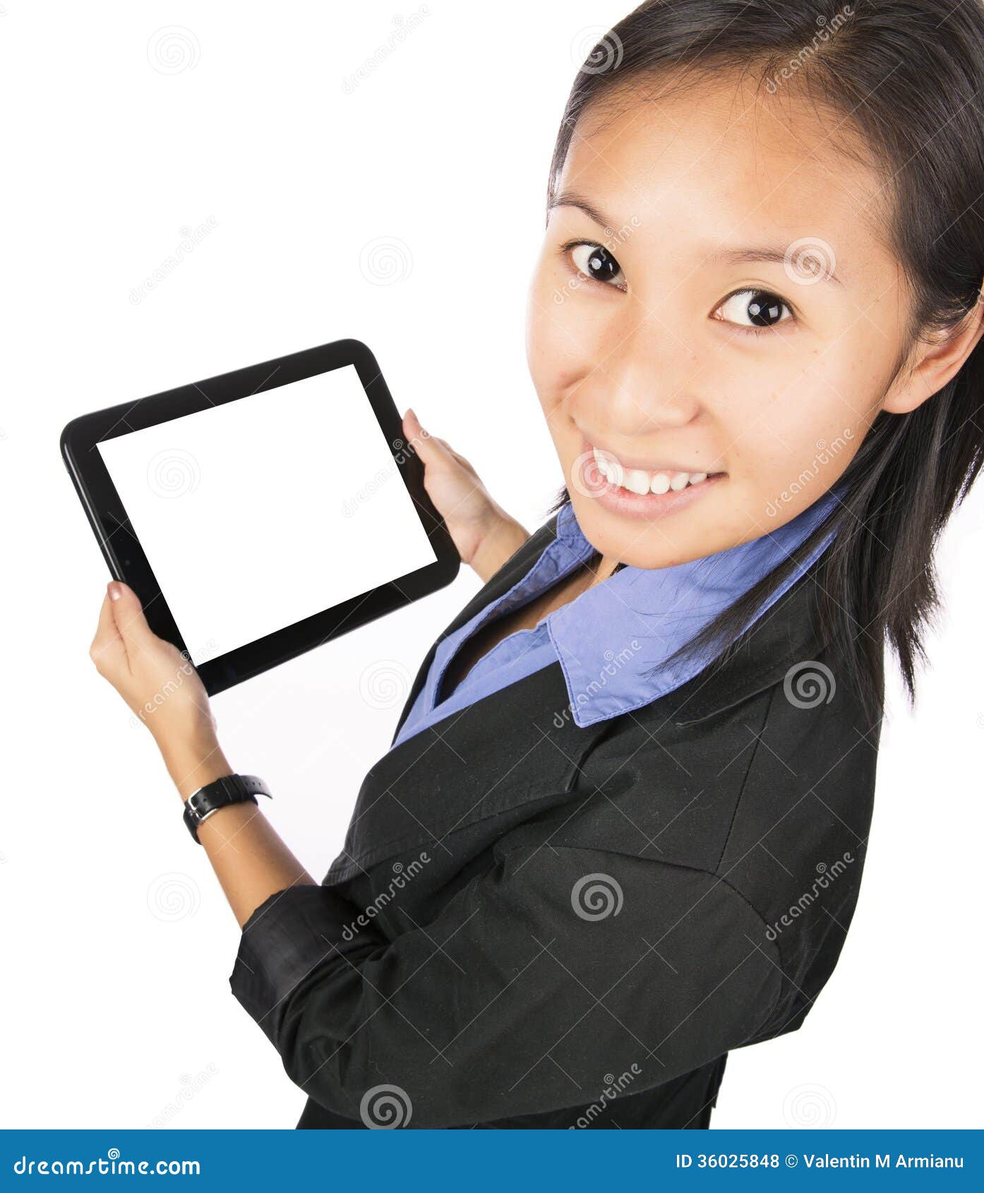 Asian Woman Using Tablet Computer or IPad Stock Photo - Image of formal ...