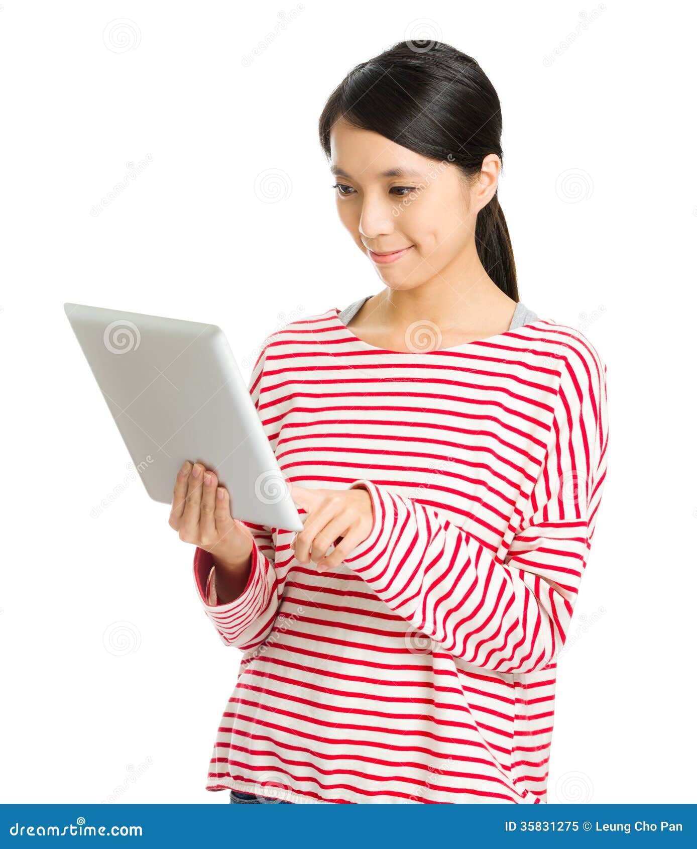 Asian woman using tablet stock image. Image of asian - 35831275