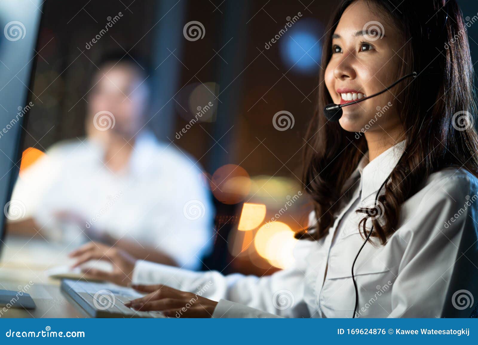 Asian Woman Work As Customer Support Service or Call Center Phone ...