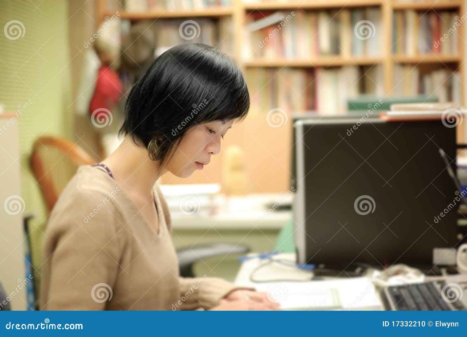 Asian woman working stock photo. Image of lady, interior - 17332210