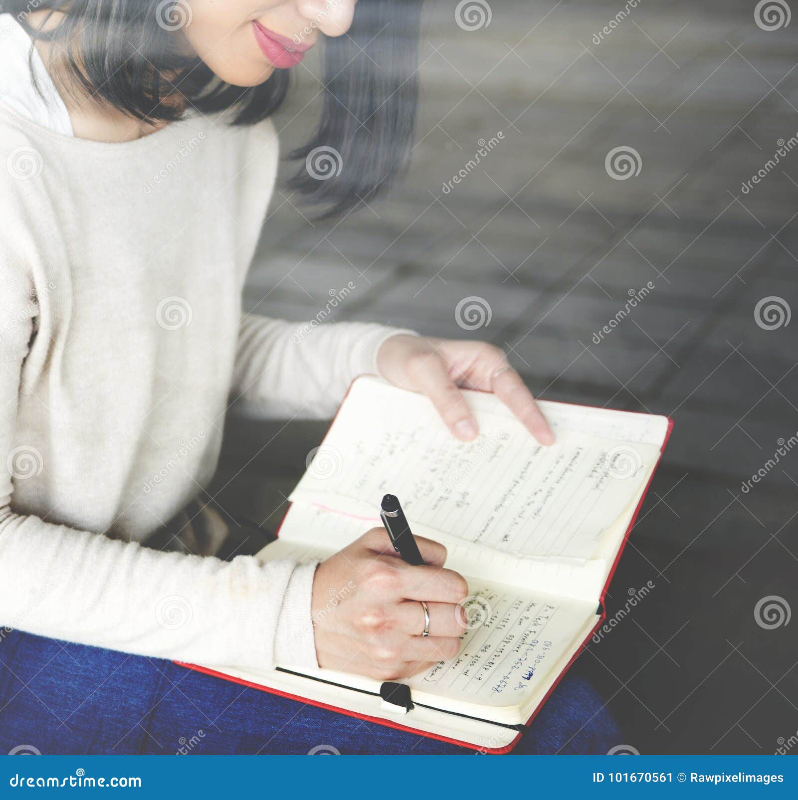 Asian Woman Writing Notes Concept Stock Image - Image of listing ...