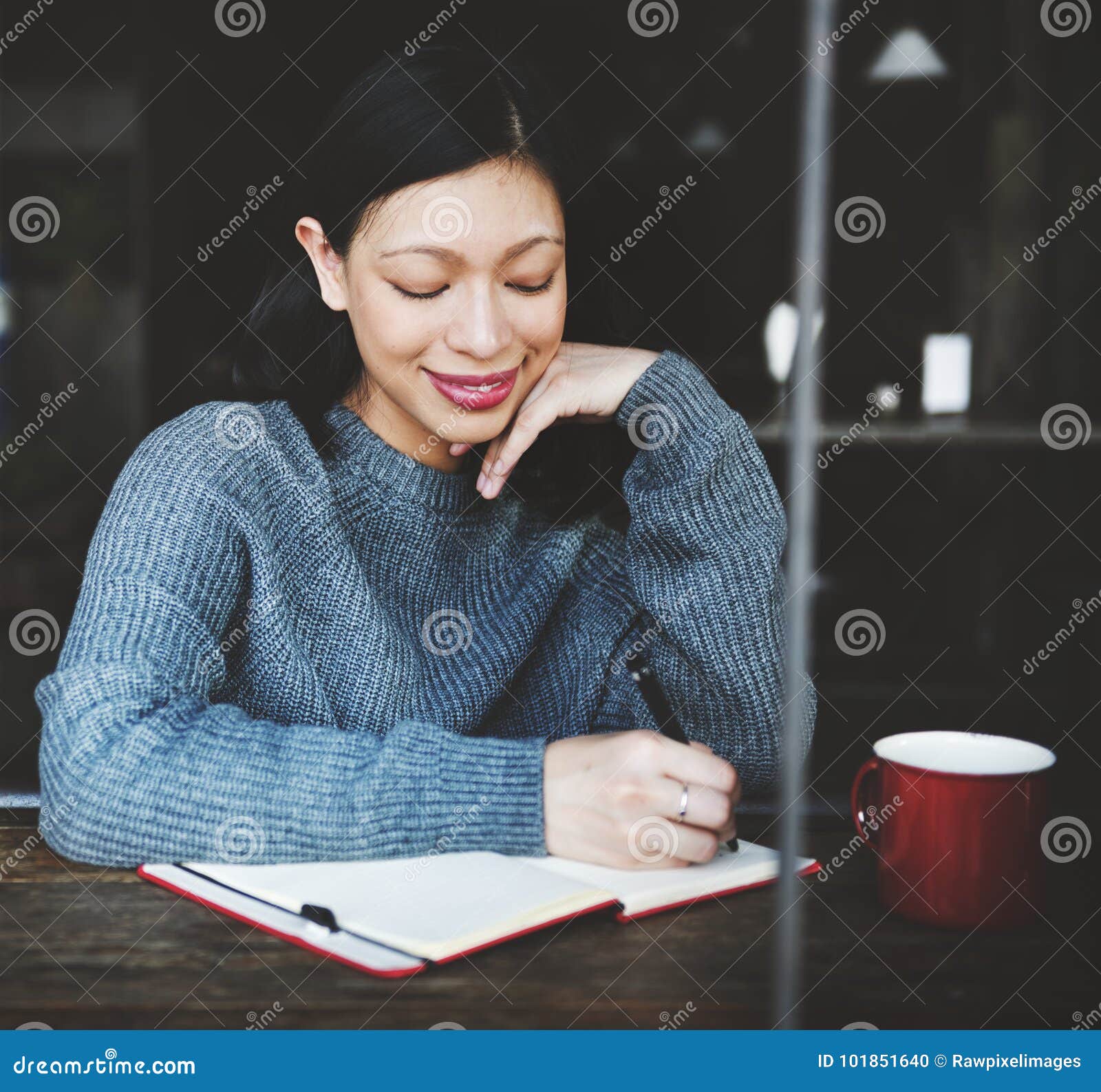 Asian woman writing notes stock photo. Image of education - 101851640