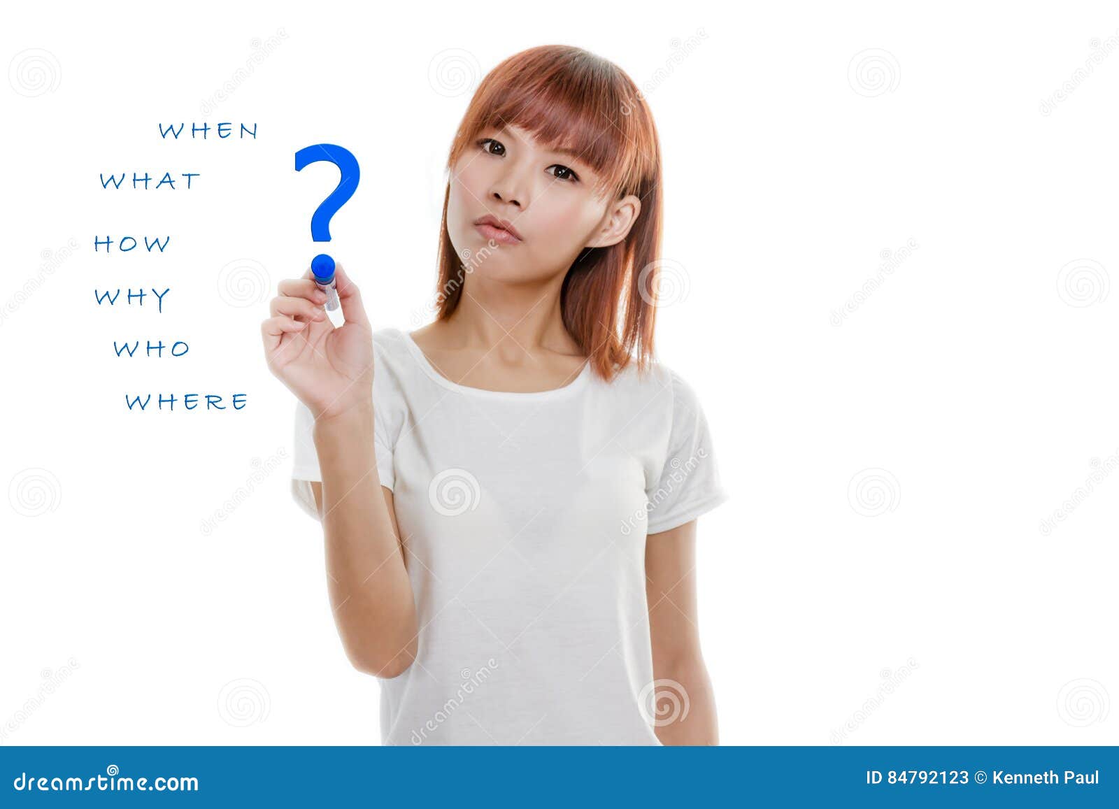 Asian Woman Writing Wh- Questions Stock Image - Image of presentation ...