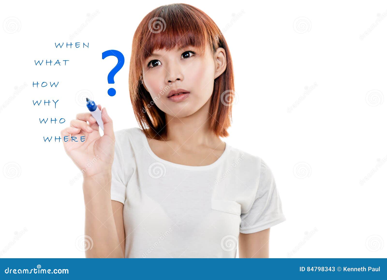 Asian Woman Writing Wh- Questions Stock Image - Image of hold, asian ...