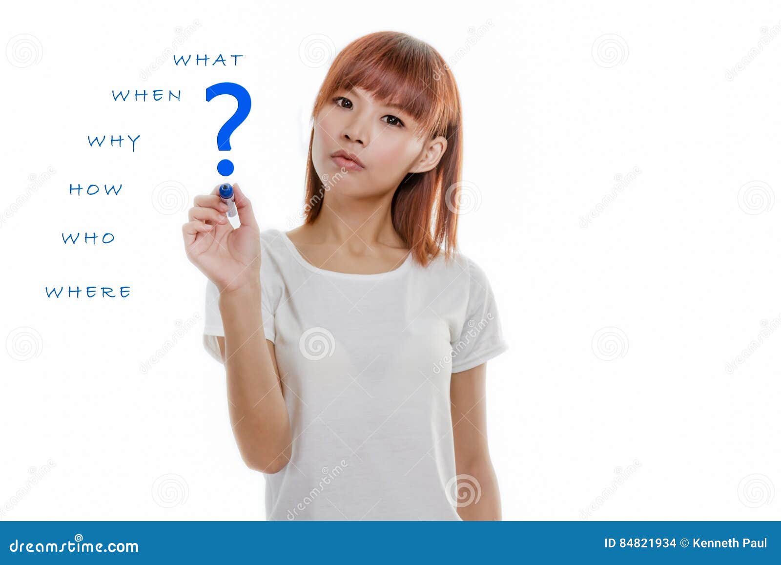 Asian Woman Writing Wh- Questions Stock Photo - Image of hold, hand ...