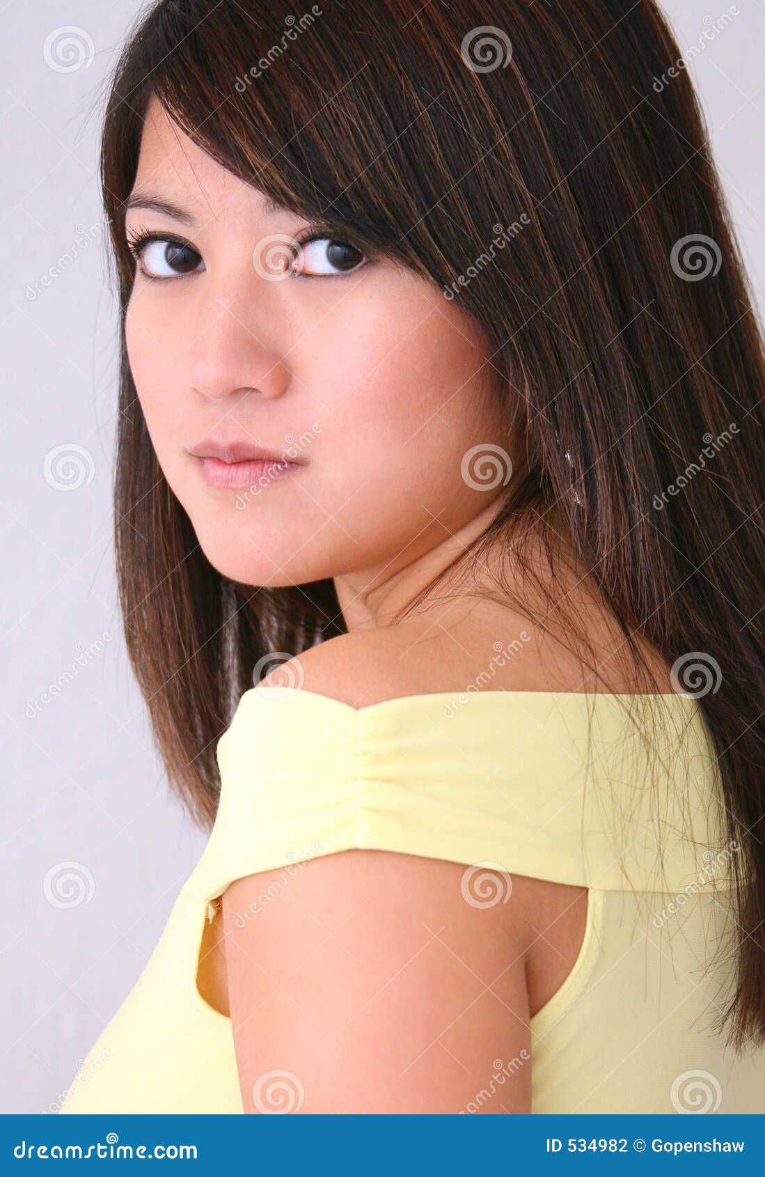 Asian Woman Yellow Top stock photo. Image of desire, girl - 534982