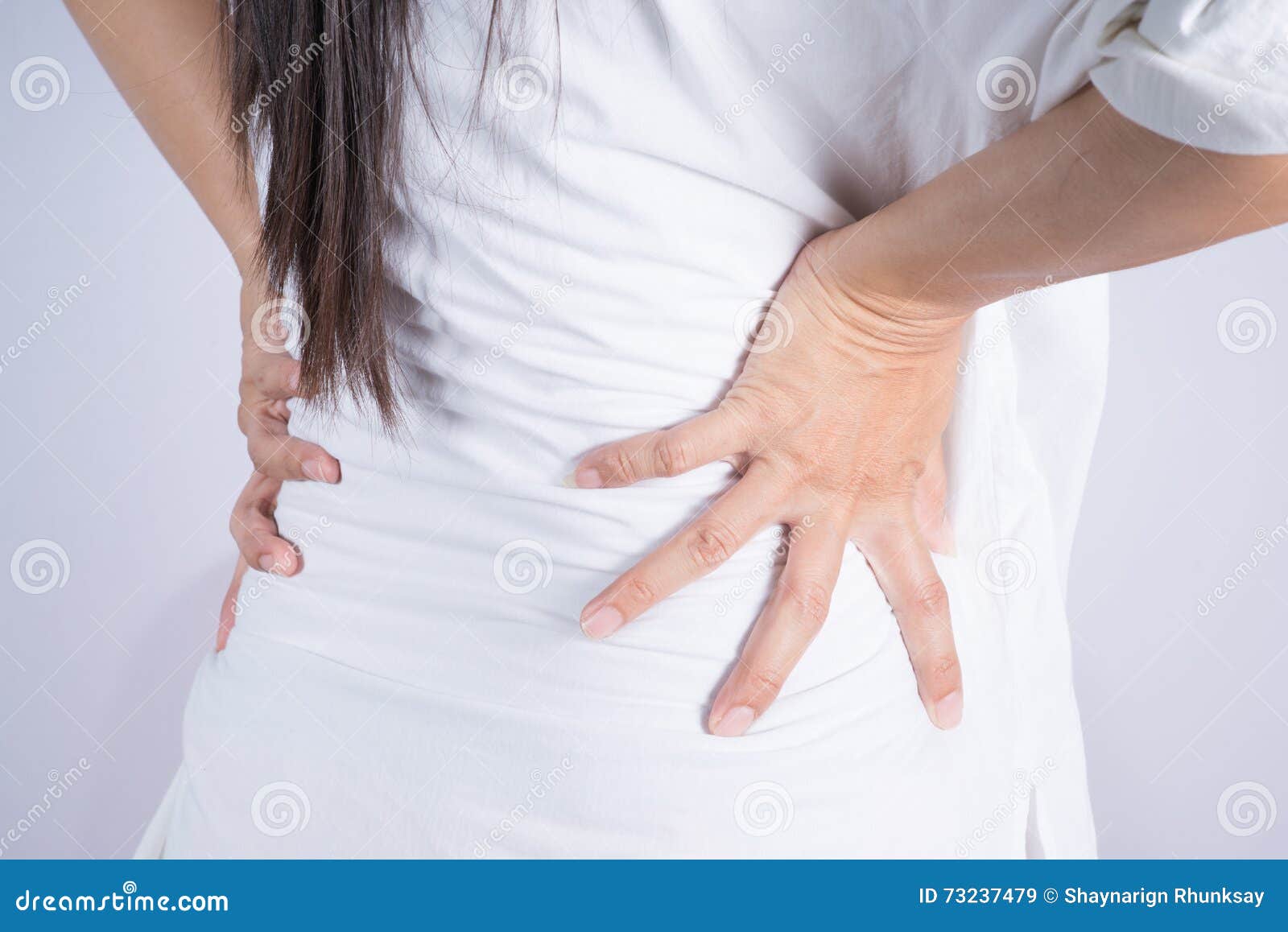 Asian Women with Back Pain. Stock Image - Image of casual, hand: 73237479