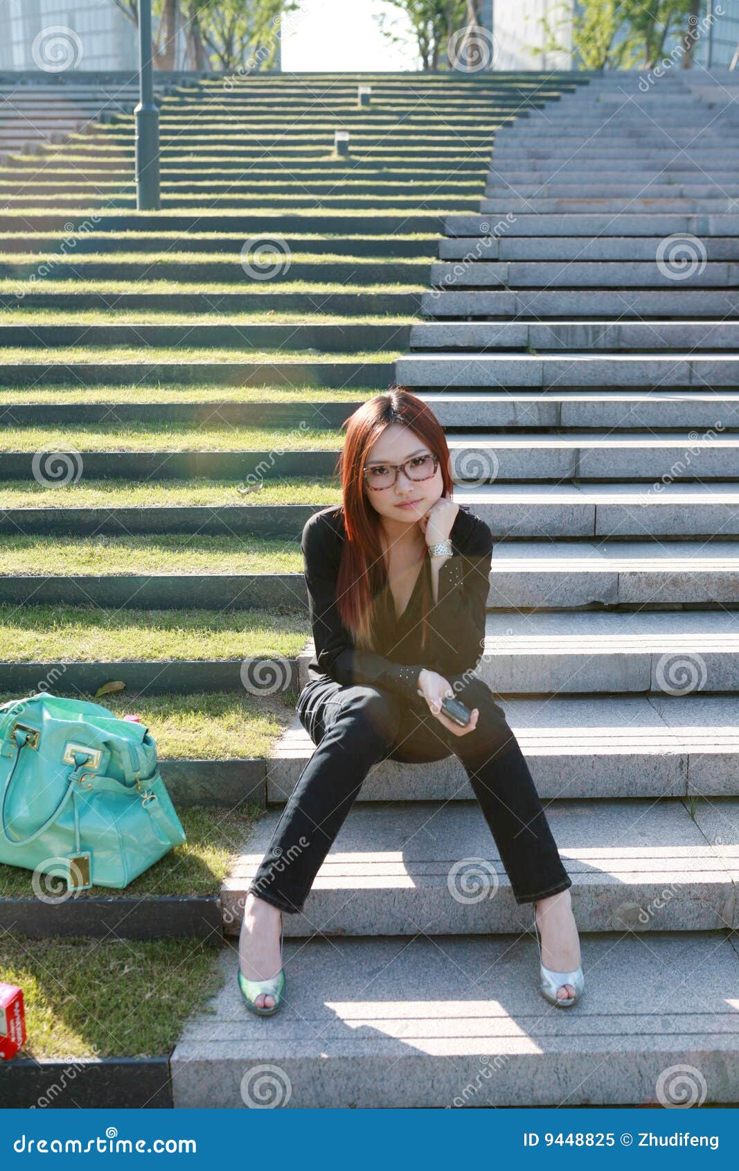 Asian Women Sitting on Stair Stock Image - Image of white, people: 9448825