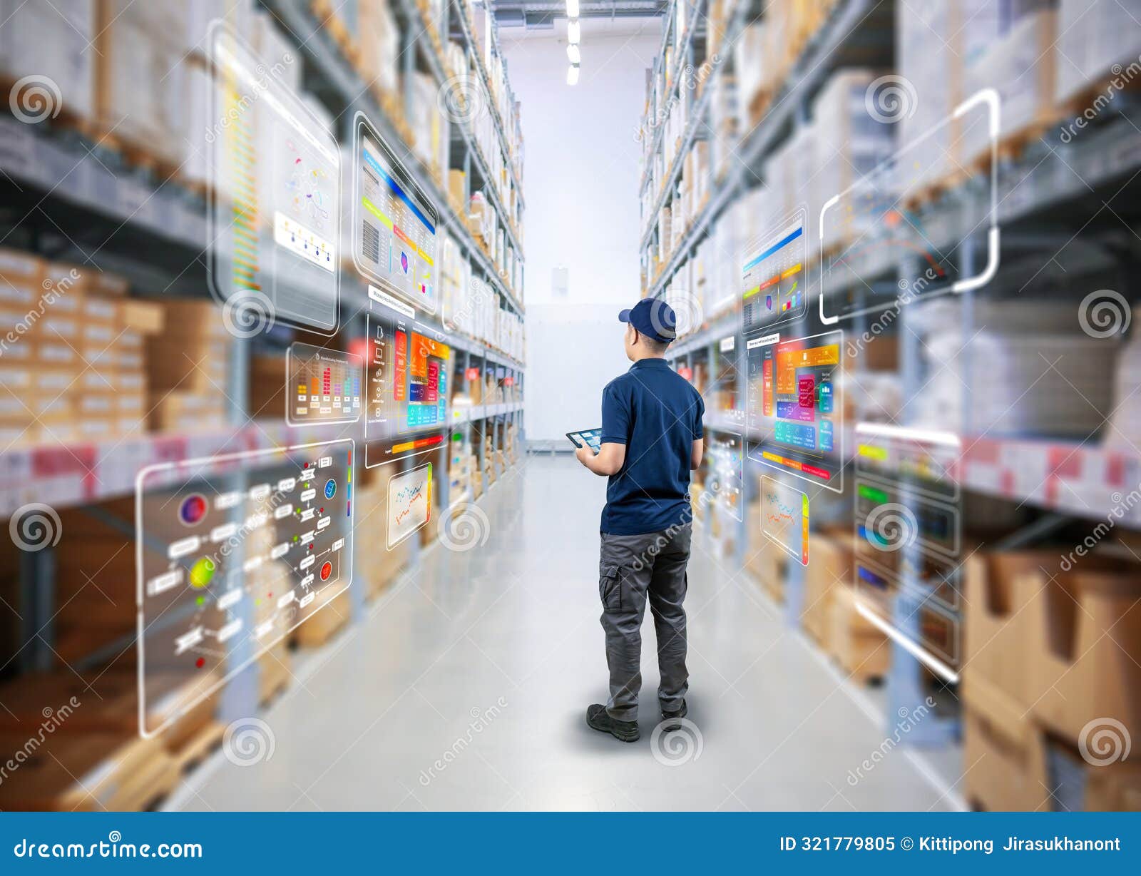 Asian Worker or Engineer in Warehouse with Cardboard Boxes Stock Image ...