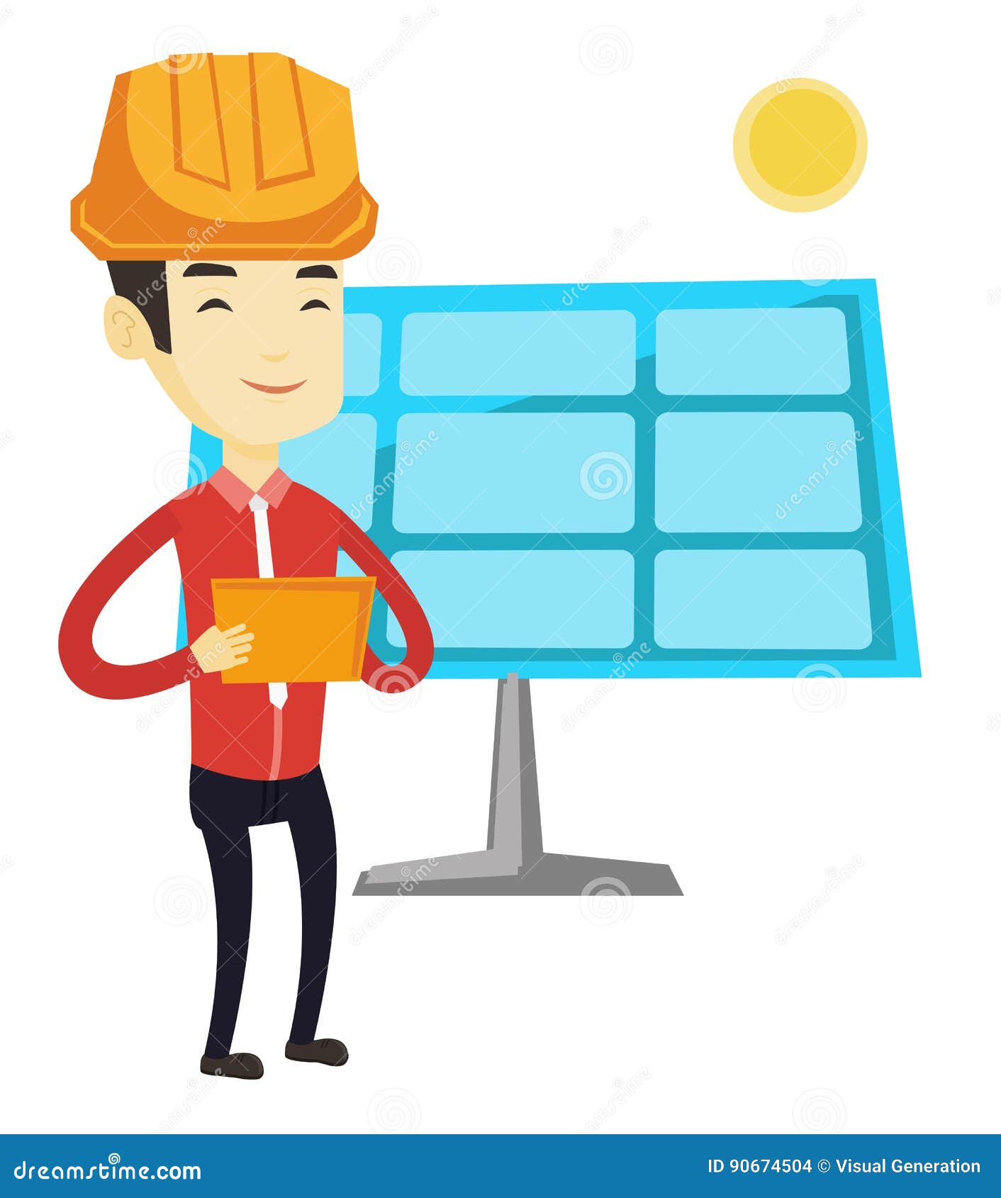 Asian Worker of Solar Power Plant. Stock Vector - Illustration of ...