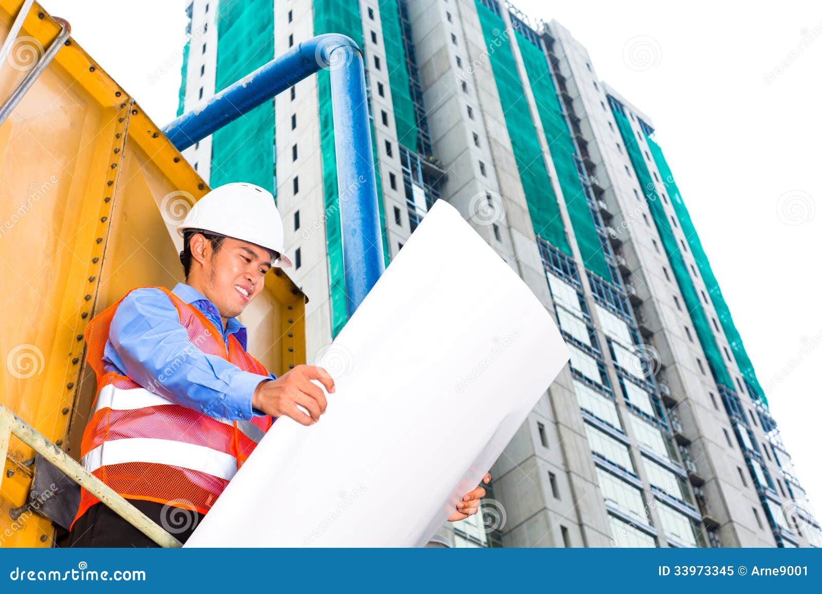 Asian Worker or Supervisor on Building Site Stock Image - Image of ...