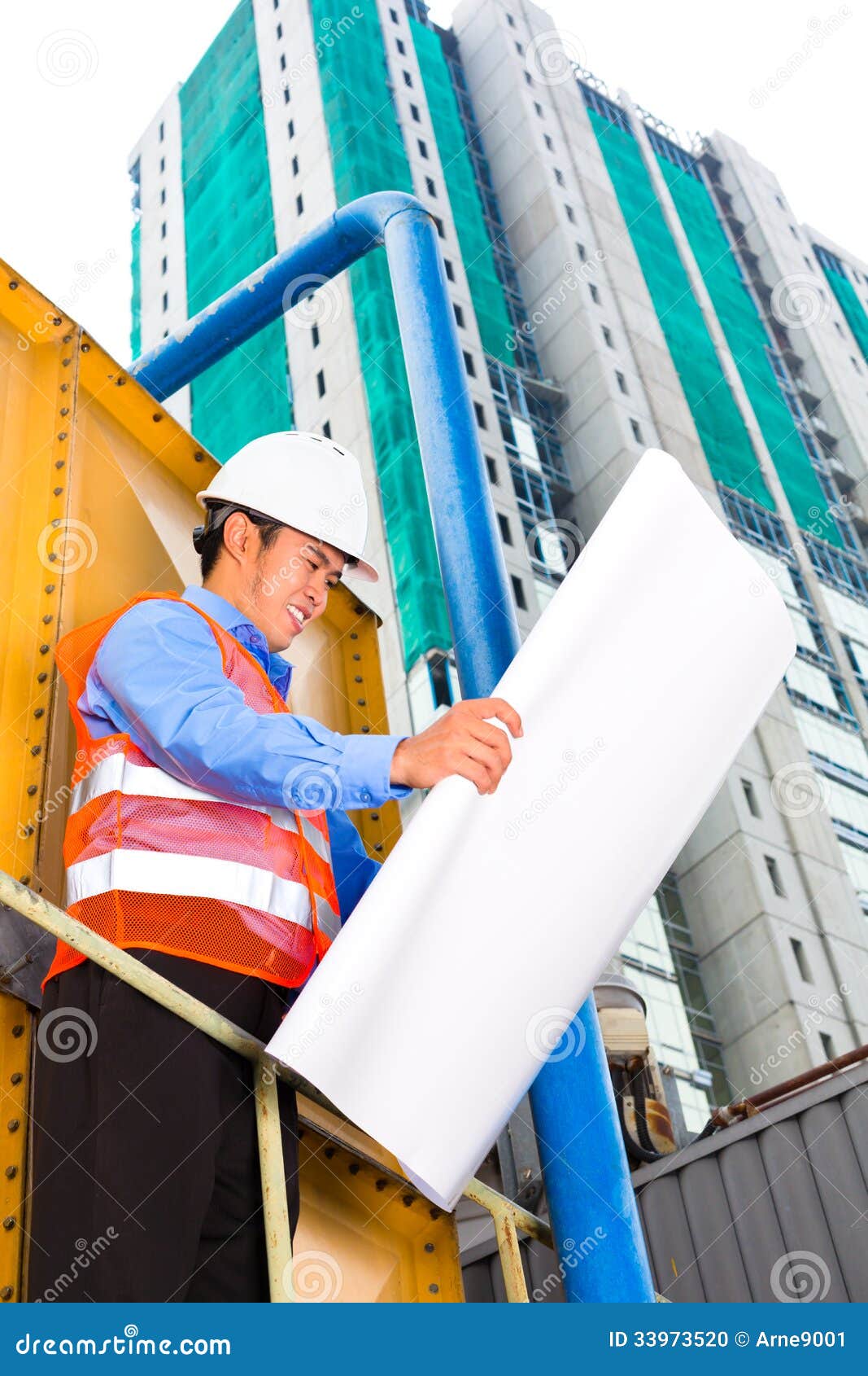 Asian Worker or Supervisor on Building Site Stock Photo - Image of ...