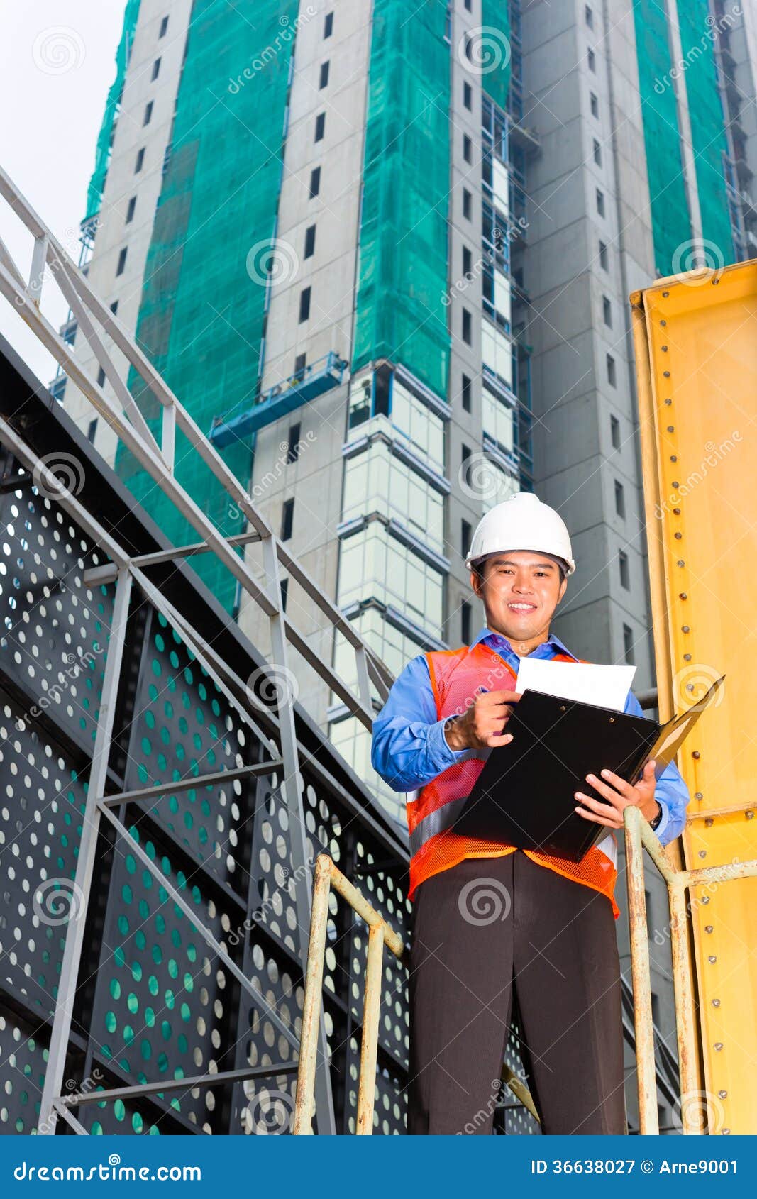 Asian Worker or Supervisor on Building Site Stock Image - Image of ...