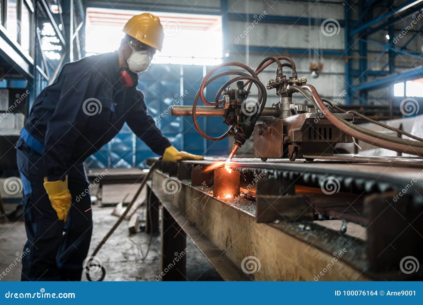 Asian Worker Using CNC Plasma Cutter Stock Photo - Image of metalwork ...