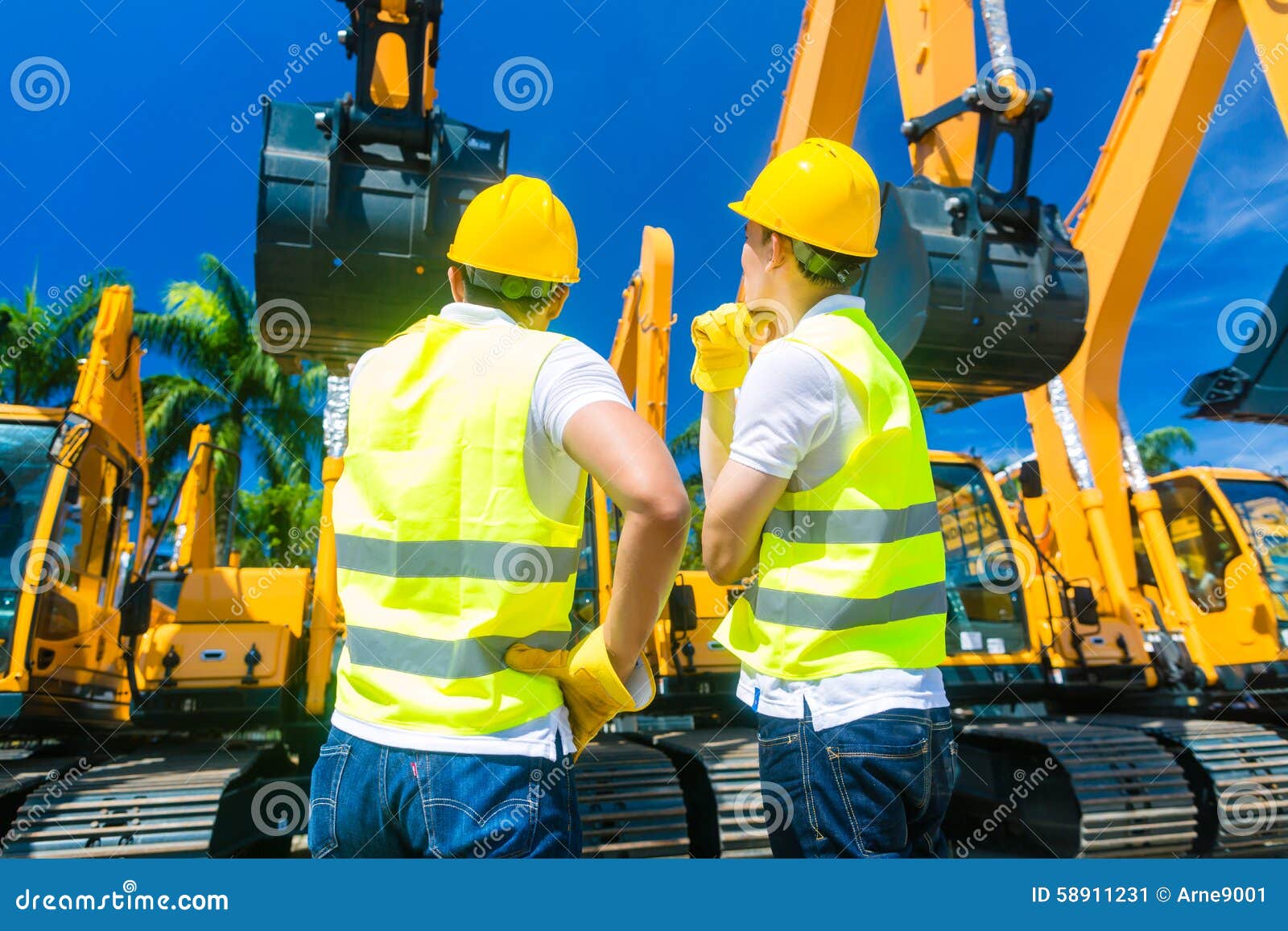 Asian Workers on Construction Site Stock Image - Image of team ...