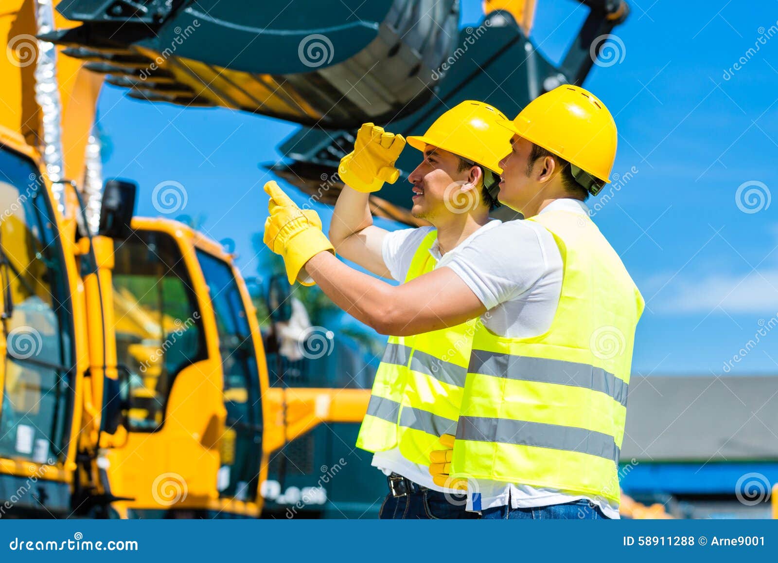 Asian Workers on Construction Site Stock Photo - Image of discussing ...