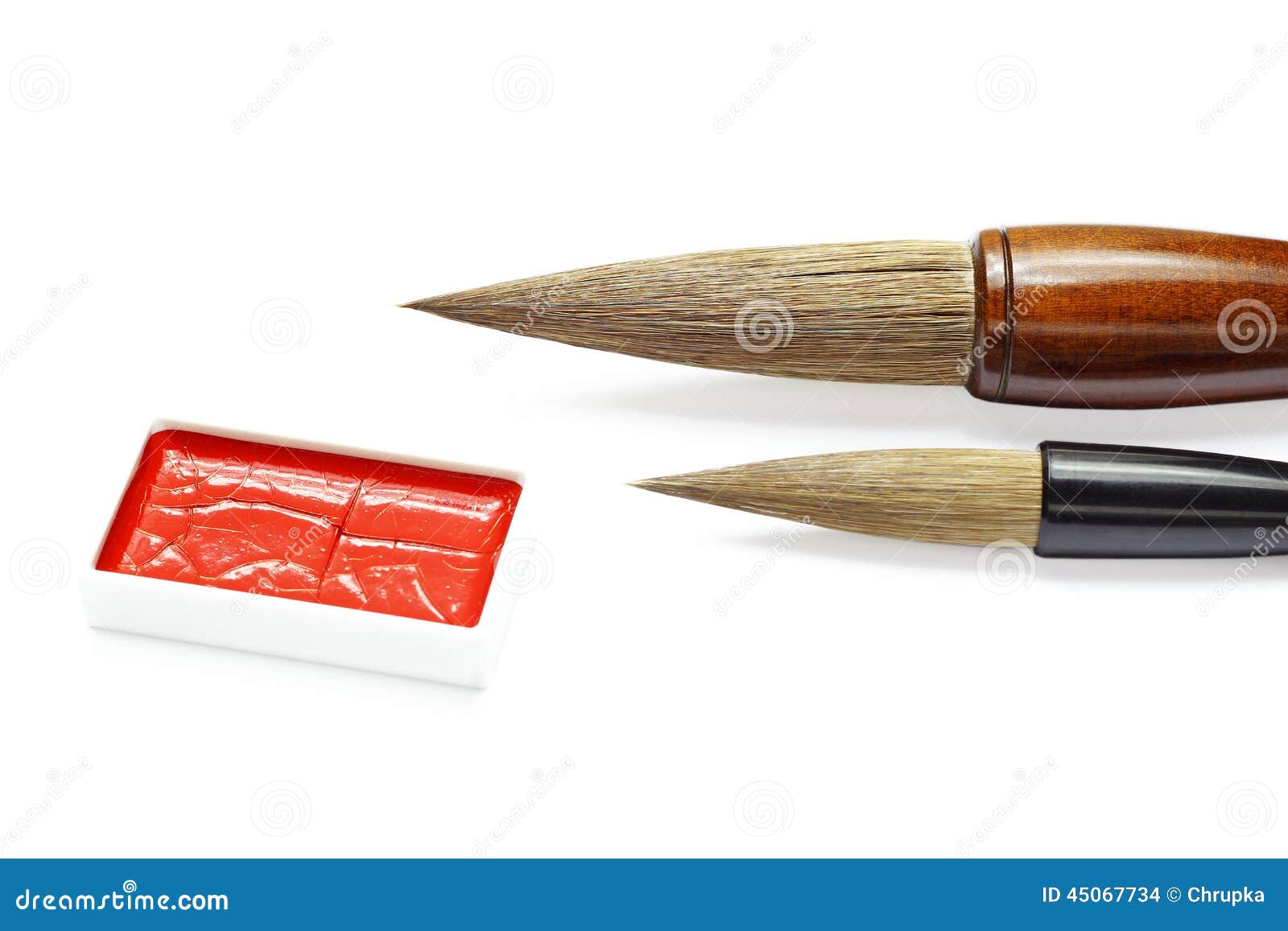 Asian Writing Brushes and Ink for Calligraphy Isolated on White Stock ...