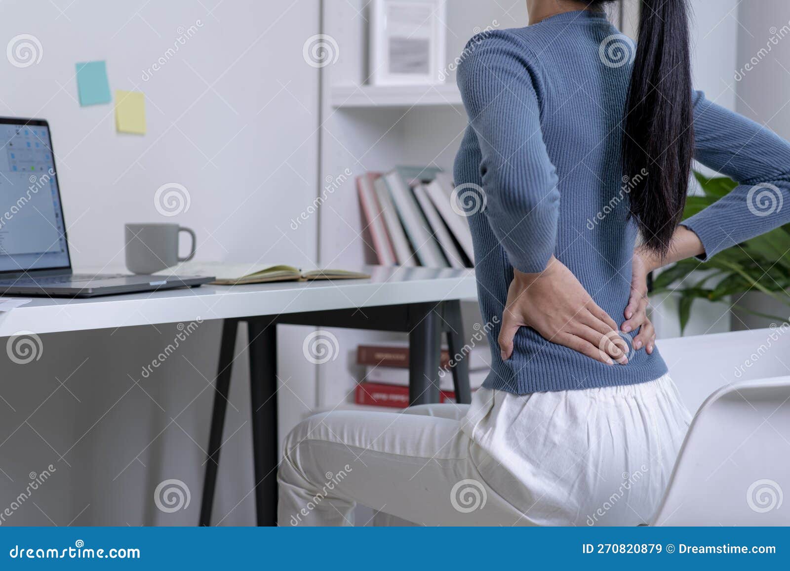 Asian Attractive Woman Pain with Back Pain Ache from Computer Work ...