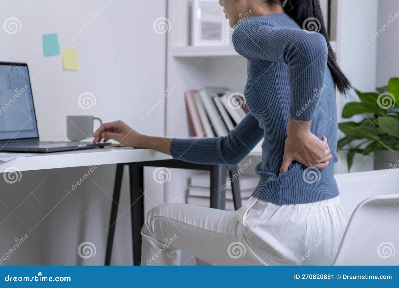 Asian Attractive Woman Pain with Back Pain Ache from Computer Work ...