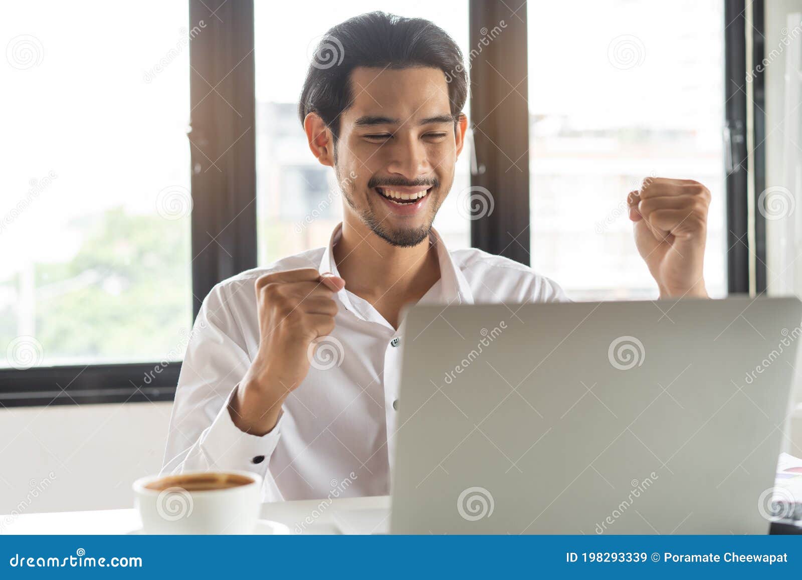 Asian Young Business Owner Feeling Overjoyed after Business Project ...