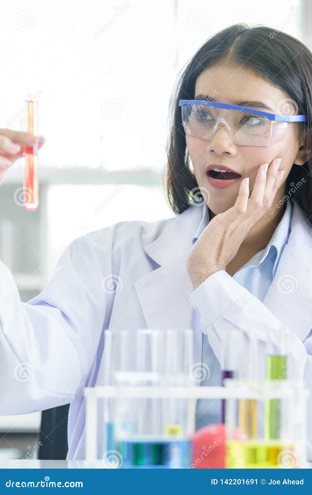 Asian Young Girl Student Scientist Researching and Learning in a ...