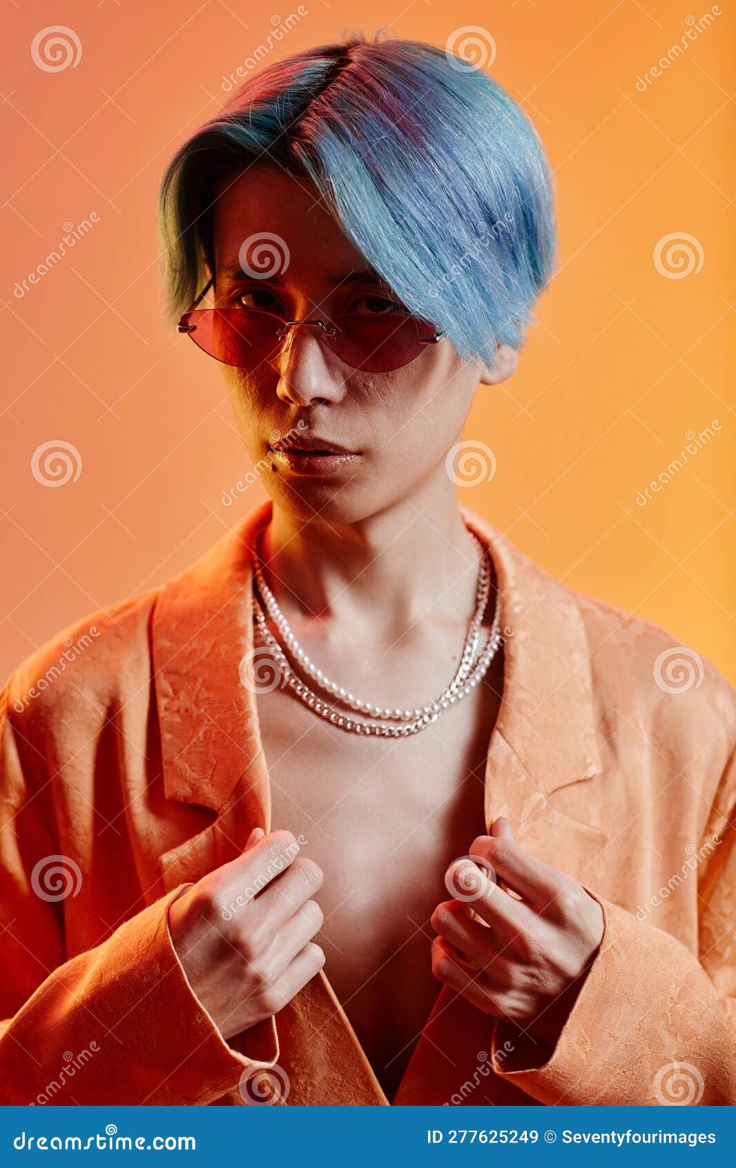 Asian Young Guy with Blue Hairstyle Stock Image - Image of young ...