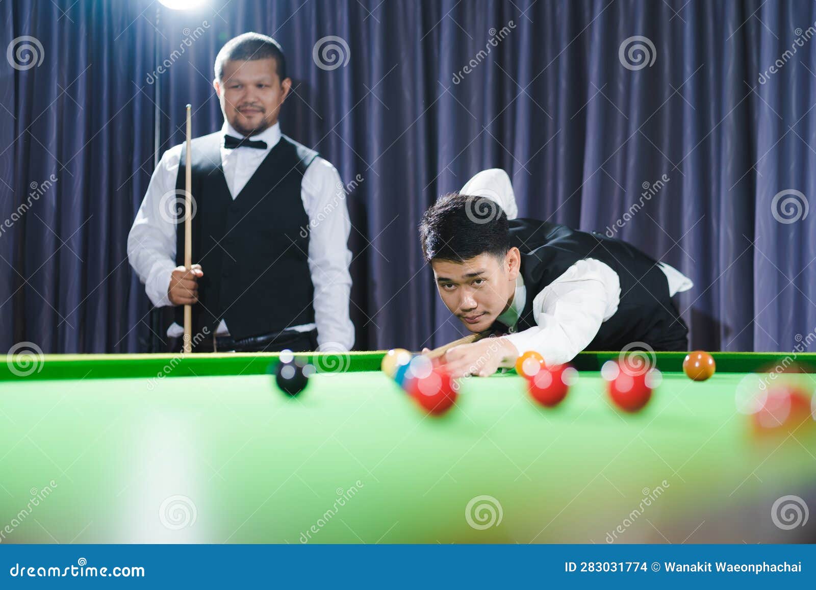 Asian Young Man Aiming Snooker Ball with Professiona Stock Photo ...