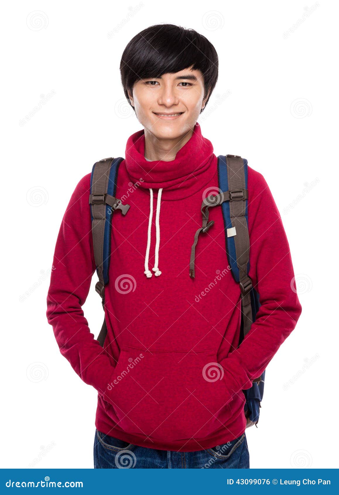 Asian Young Man with Backpack Stock Photo - Image of korean, sweater ...