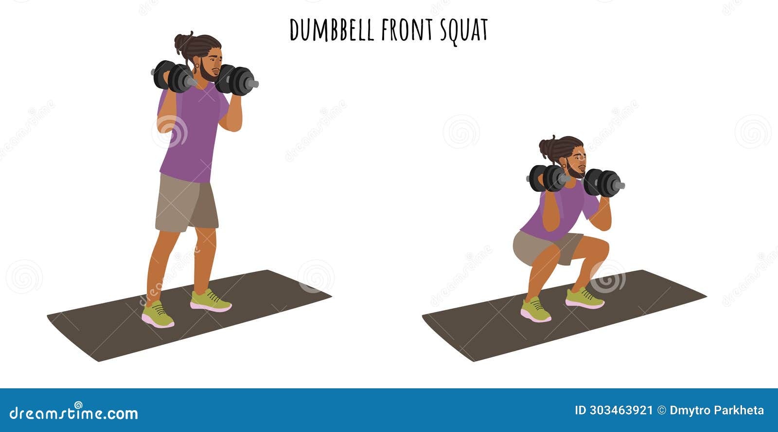 Asian Young Man Dumbbell Front Squat Exercise Stock Illustration ...