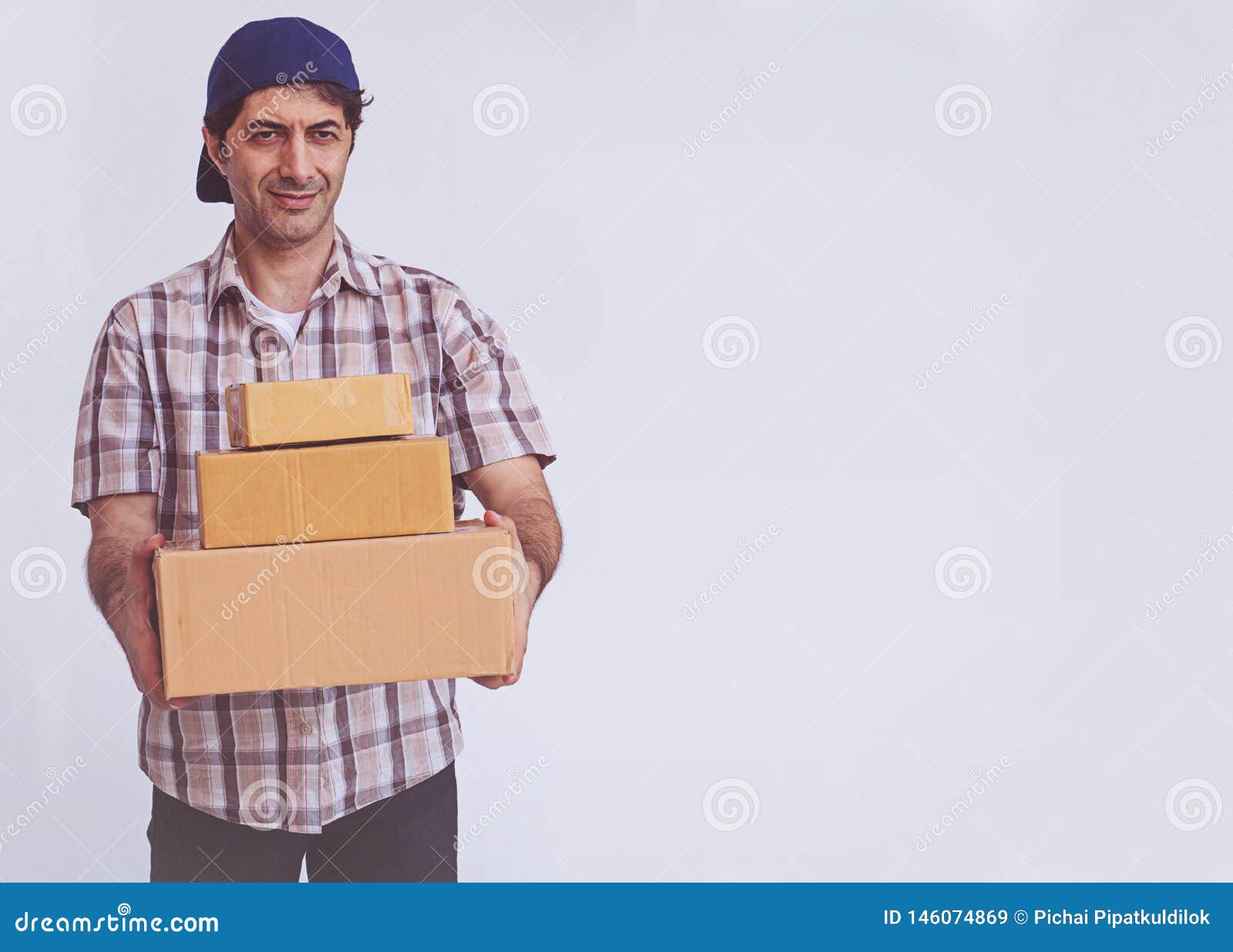 Asian Young Man Holding Box Package, Delivery Man Stock Image - Image ...