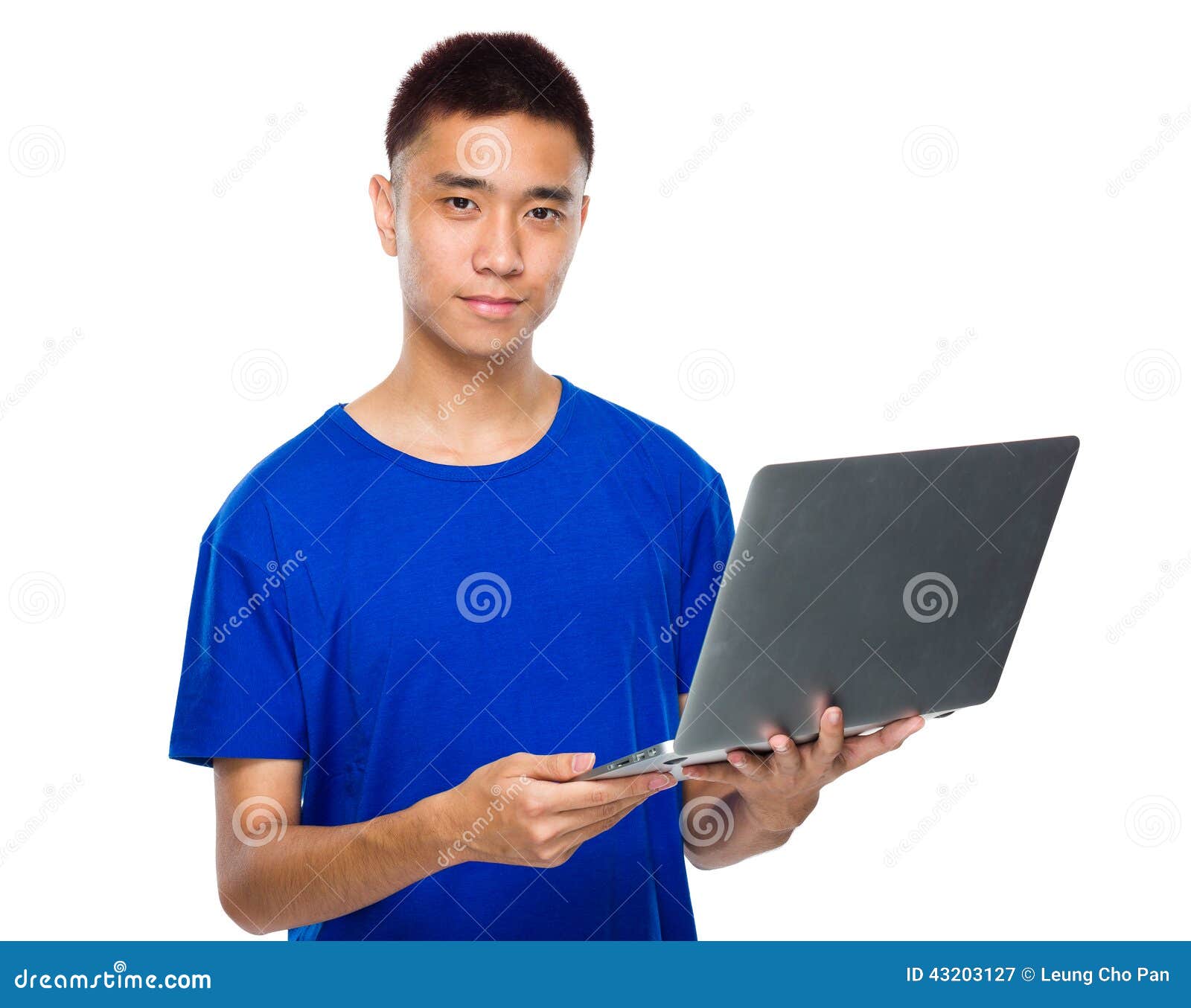 Asian Young Man with Laptop Computer Stock Image - Image of portable ...