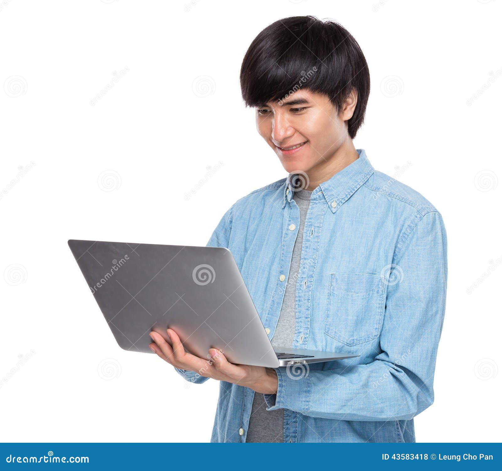 Asian Young Man Look at Laptop Computer Stock Photo - Image of chinese ...