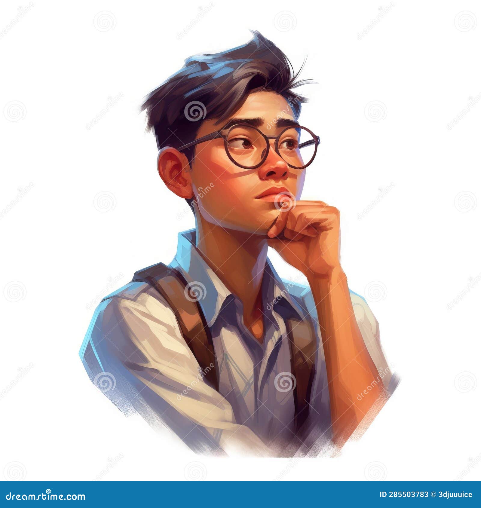 Asian Young Man in Thinking and Doubts Illustration. Stock Illustration ...