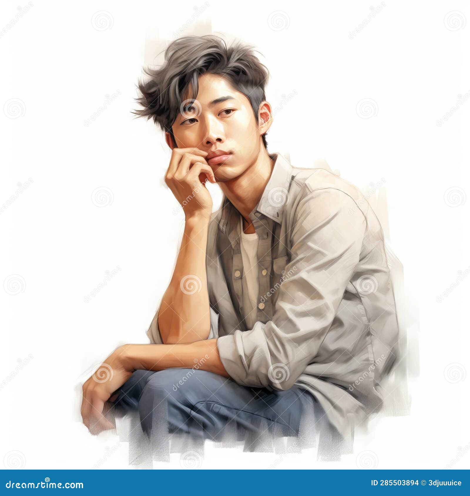 Asian Young Man in Thinking and Doubts Illustration. Stock Illustration ...