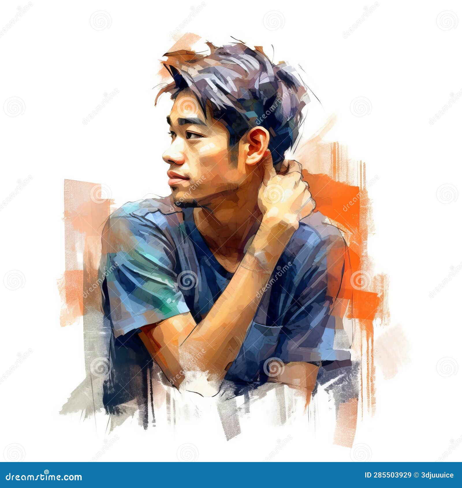 Asian Young Man in Thinking and Doubts Illustration. Stock Illustration ...